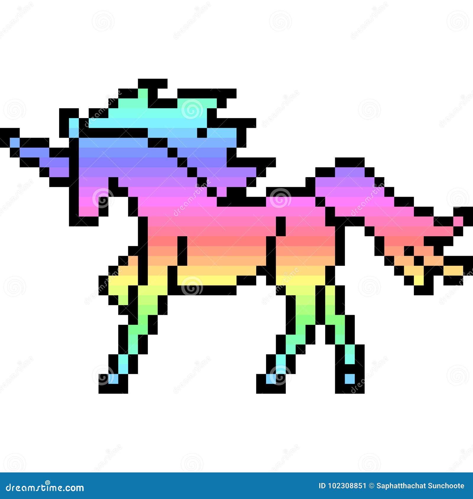 Vector pixel art unicorn stock vector. Illustration of side - 102308851