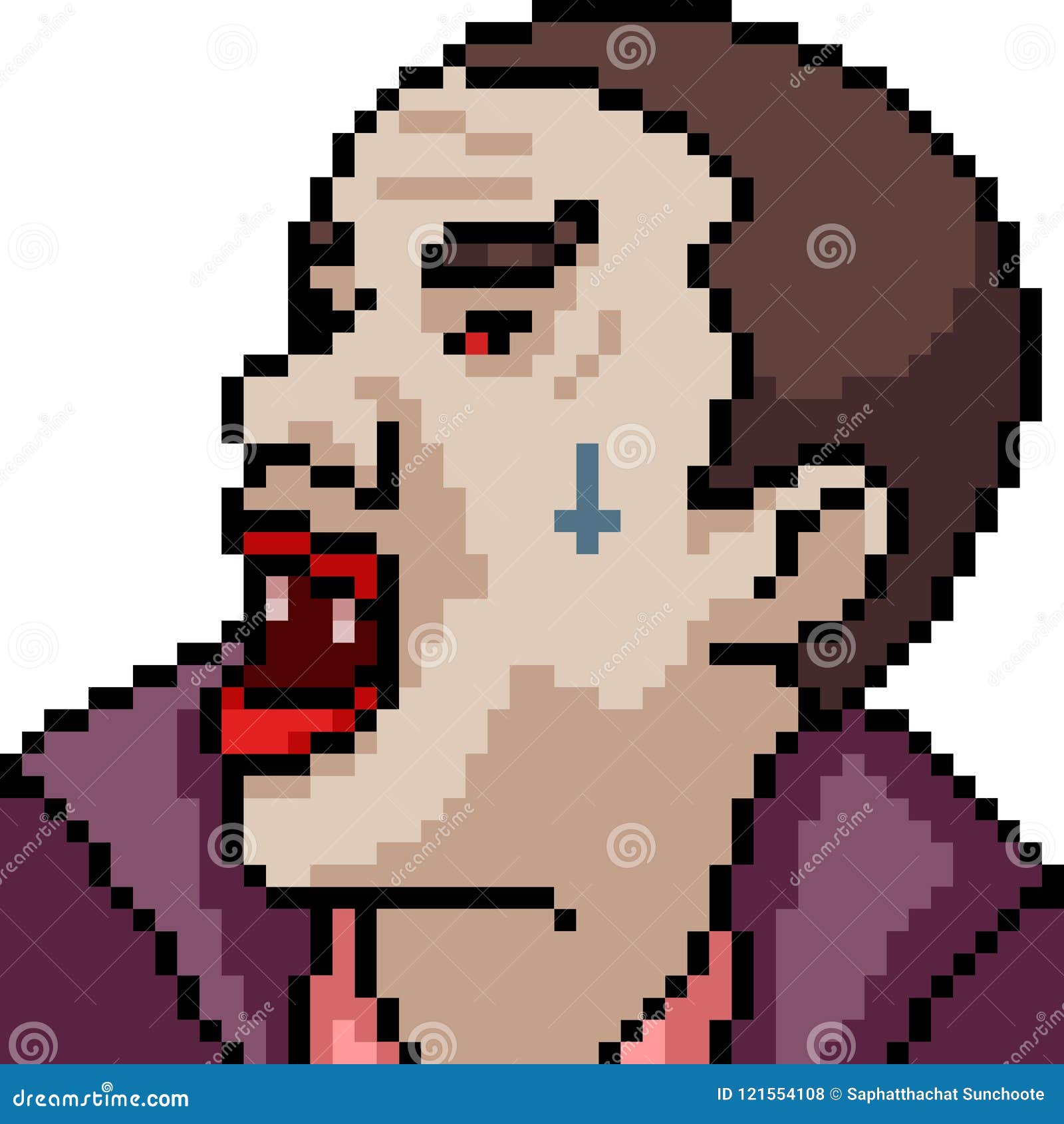 Pixel Art Vampire Skull Head With Snake. Vector Illustration ...