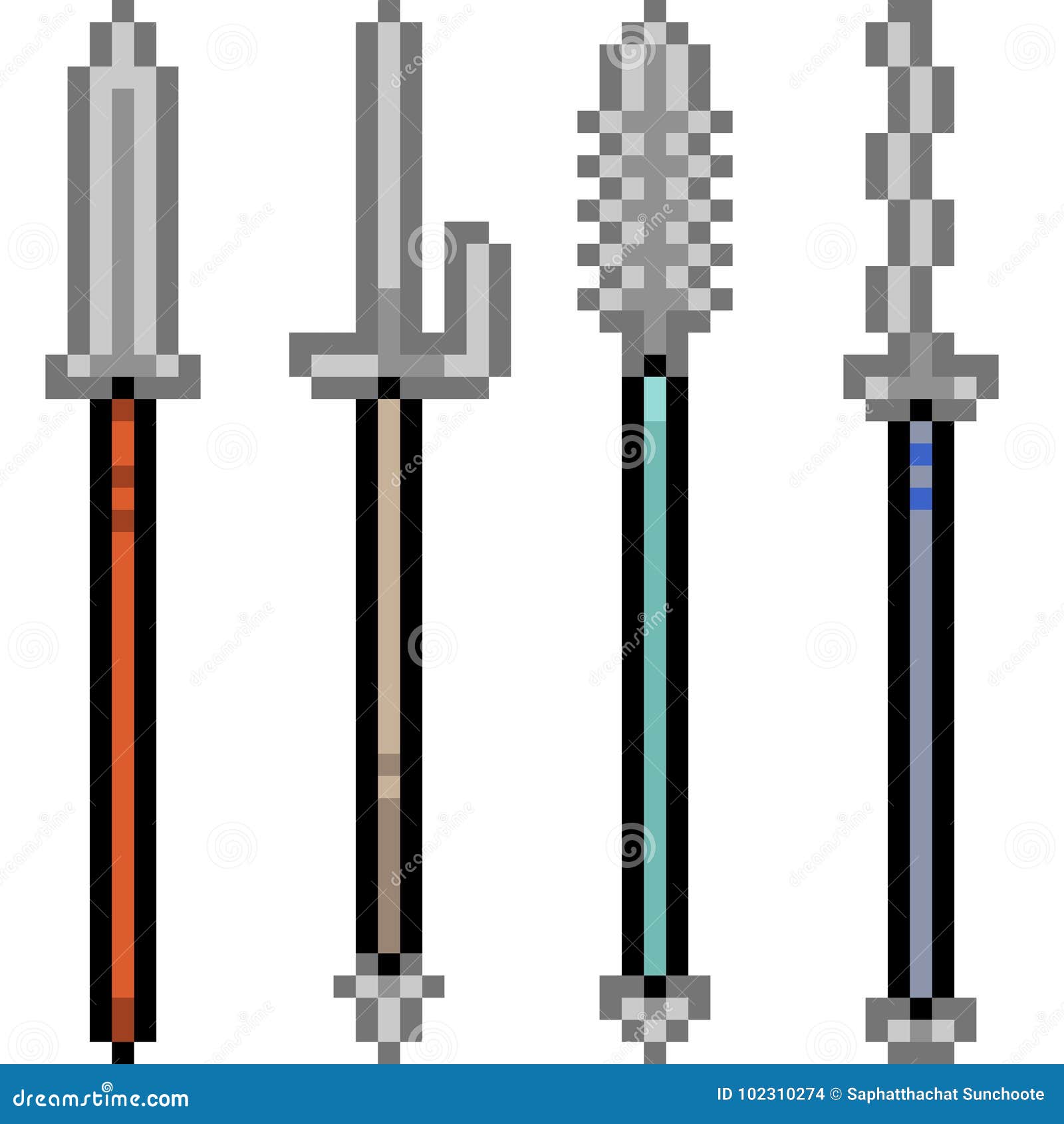 Vector Pixel Art Weapon Spear Stock Vector - Illustration of long ...