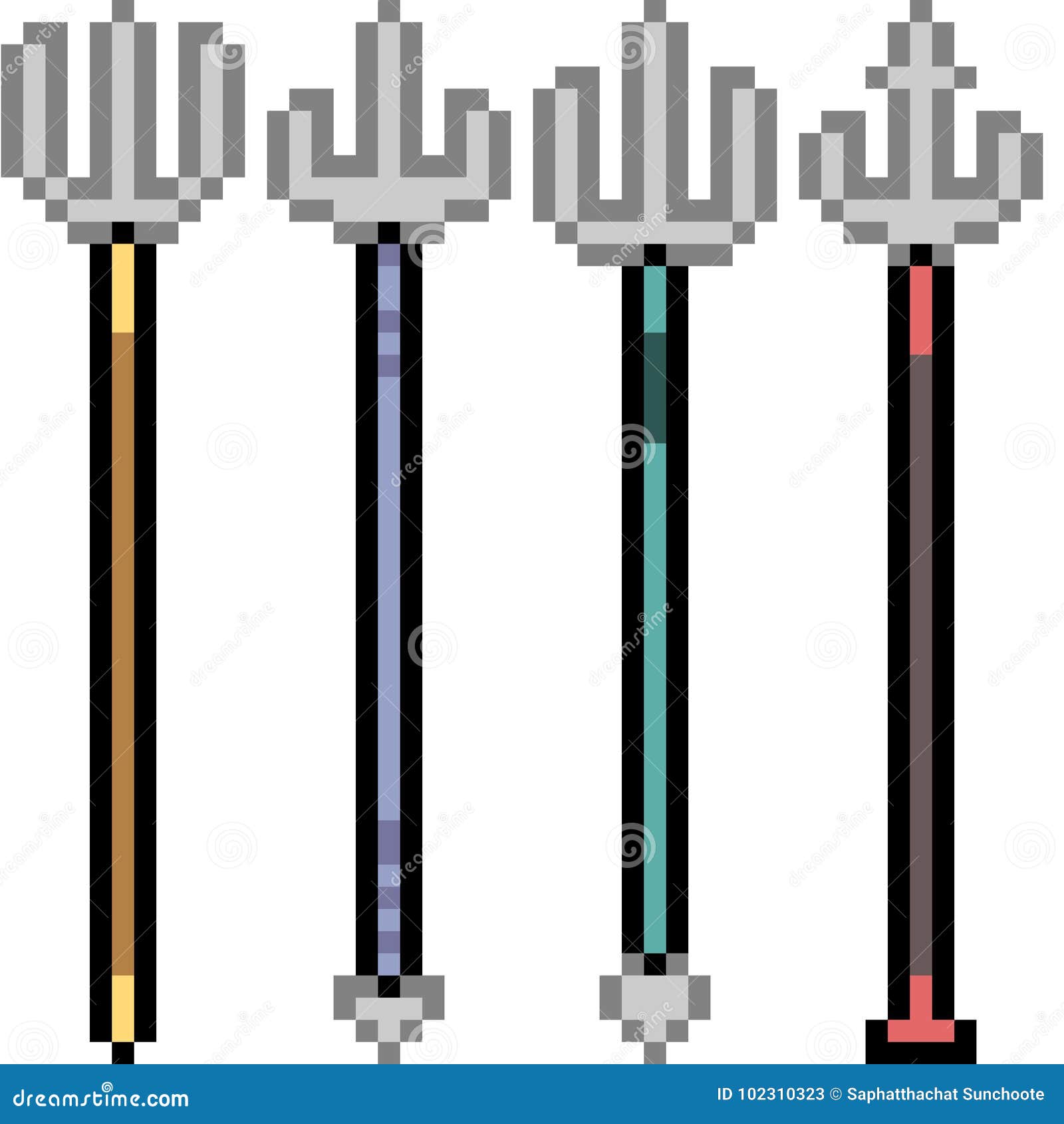 Vector Pixel Art Weapon Trident Stock Vector - Illustration of trident ...