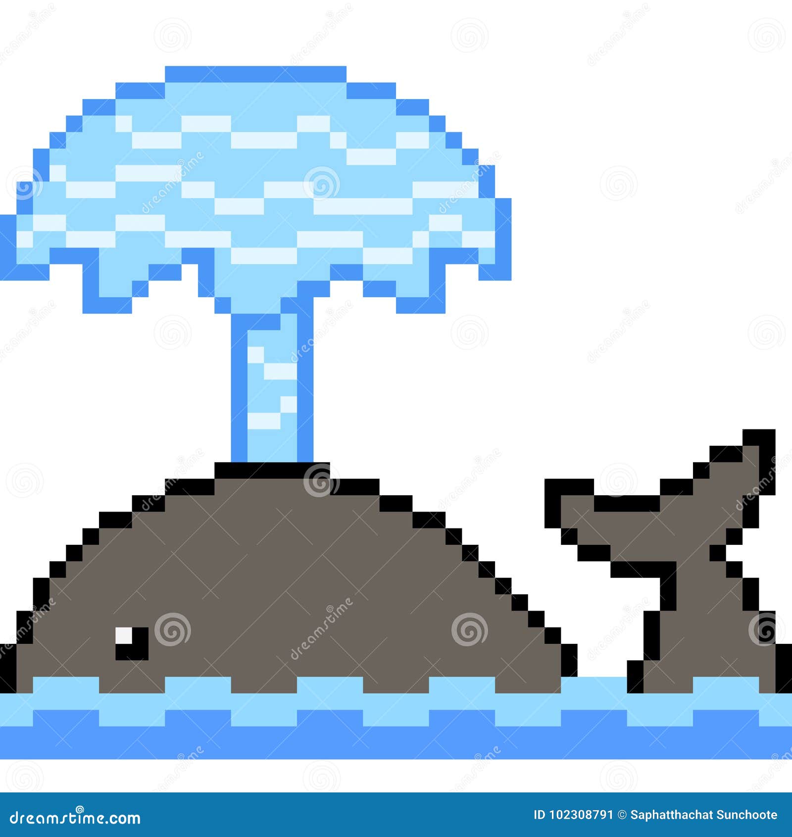 Vector pixel art whale stock vector. Illustration of isolated - 102308791