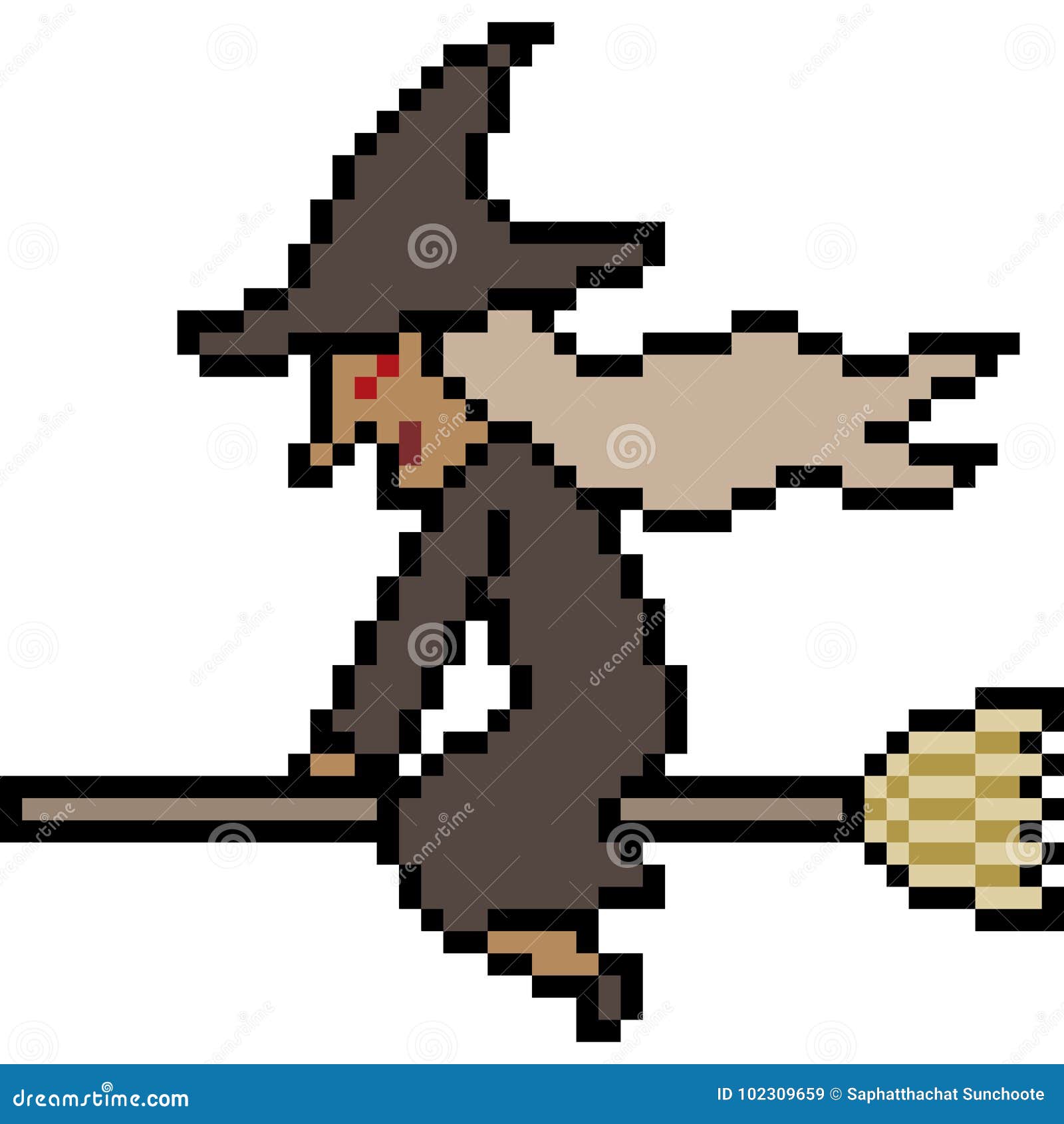 Vector pixel art witch fly stock vector. Illustration of halloween ...