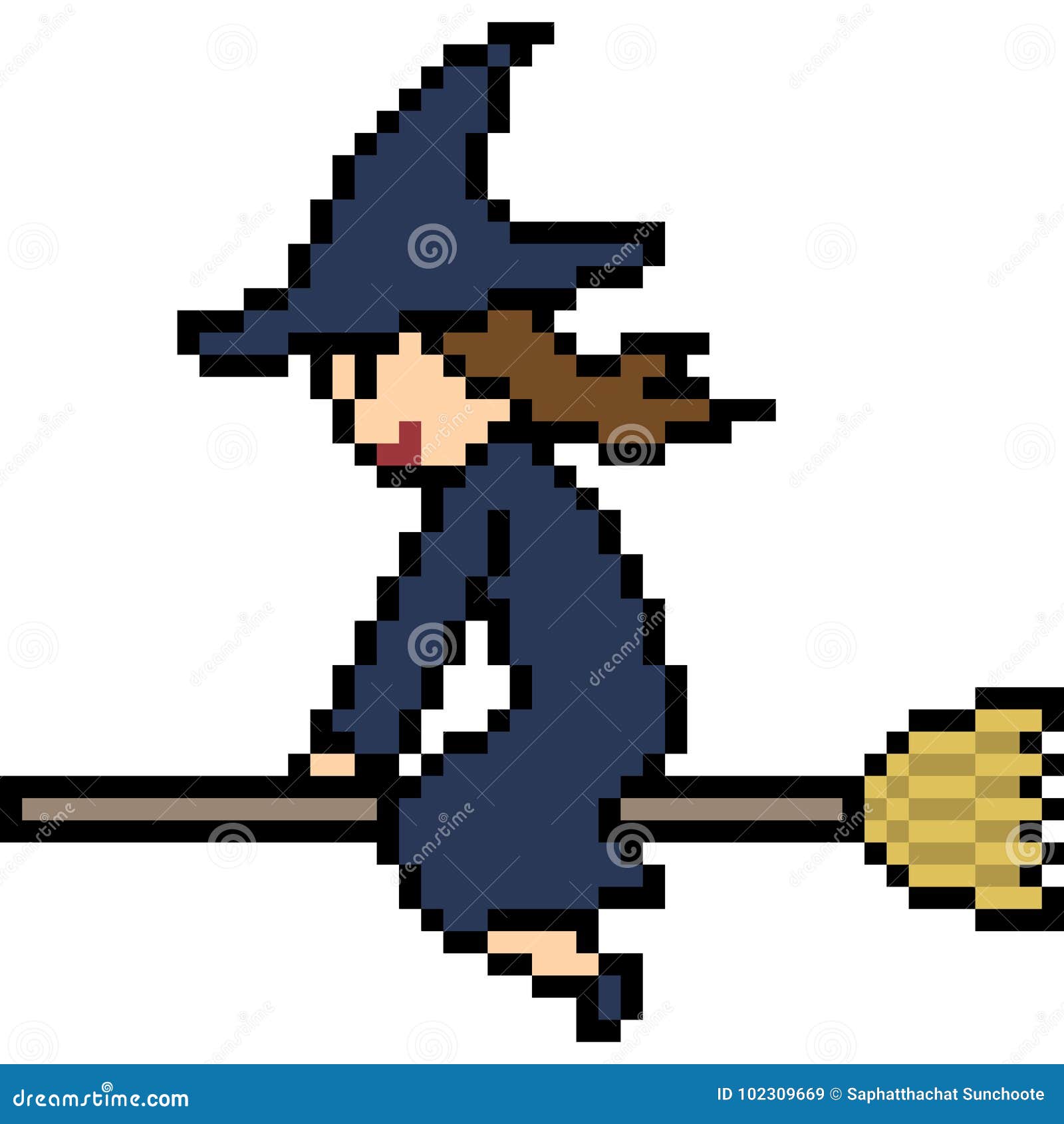 Vector pixel art witch fly stock vector. Illustration of girl - 102309669