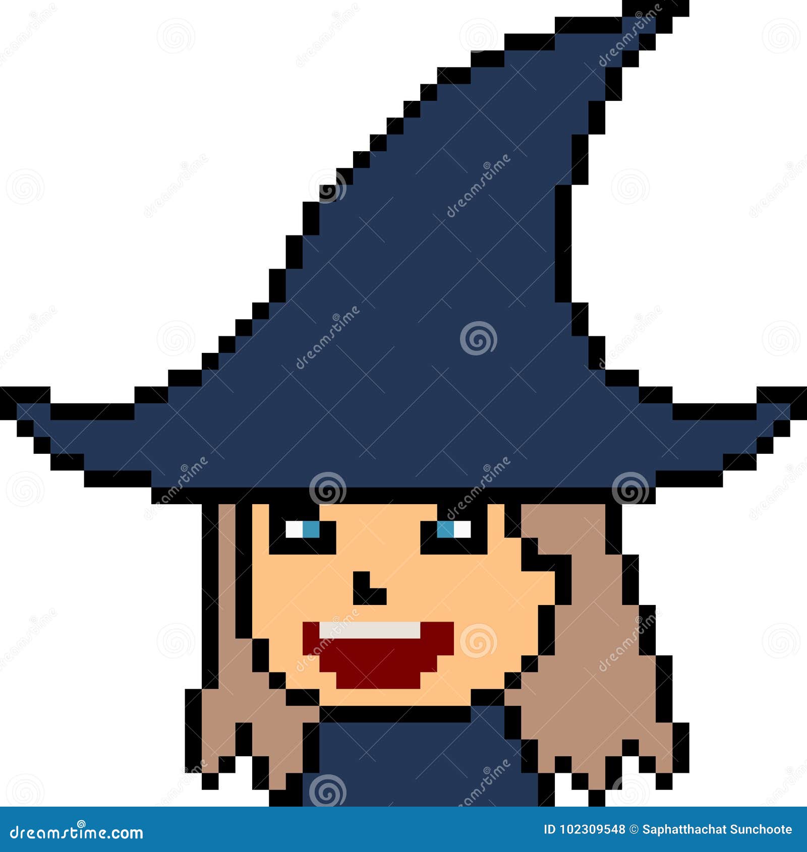 Vector Pixel Art Witch Head Stock Vector - Illustration of halloween ...