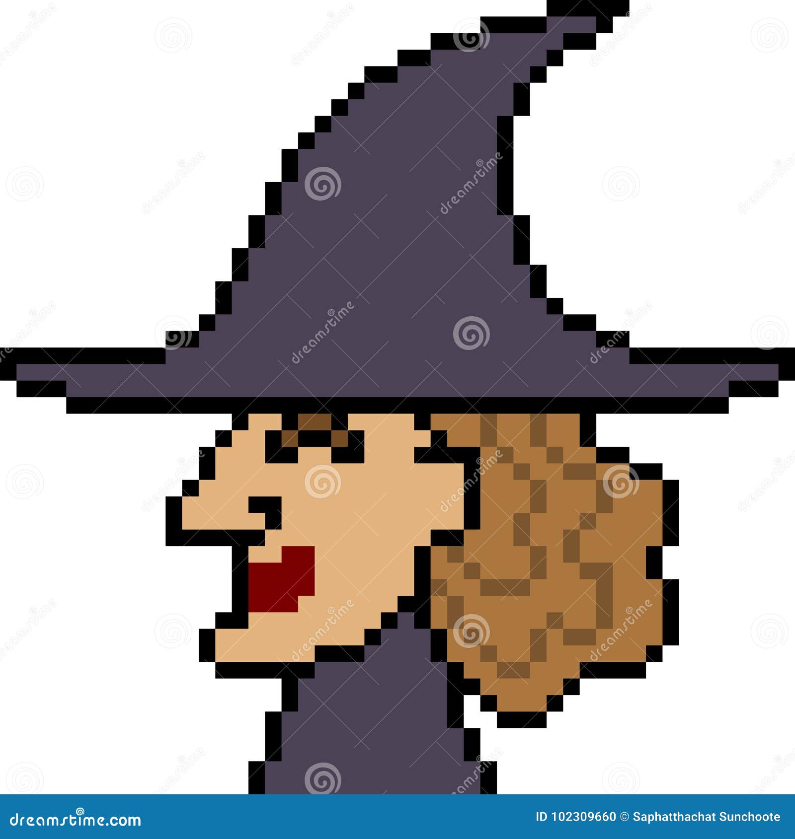 Vector Pixel Art Witch Head Stock Vector - Illustration of side ...