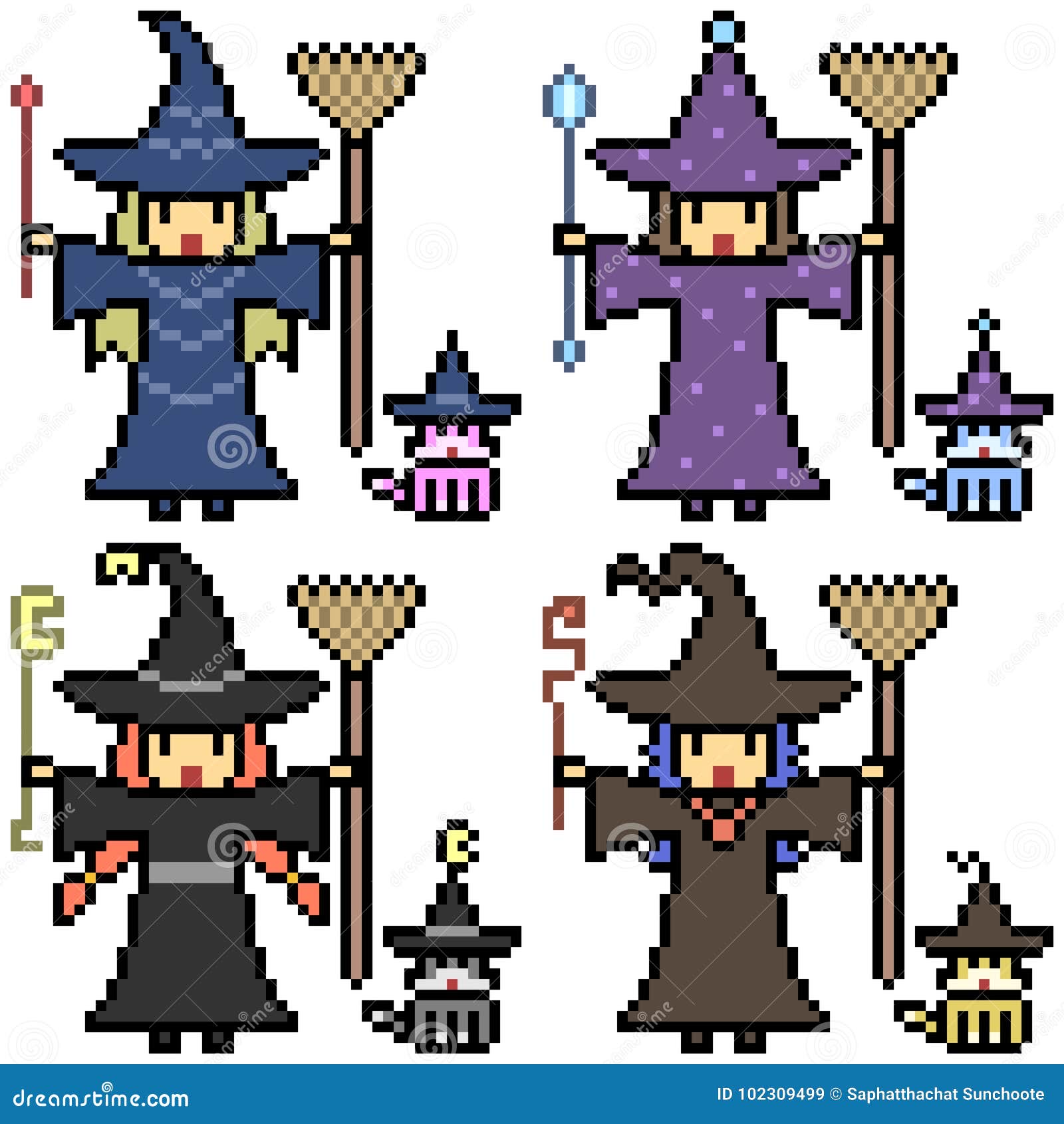 Vector pixel art witch stock vector. Illustration of girl - 102309499