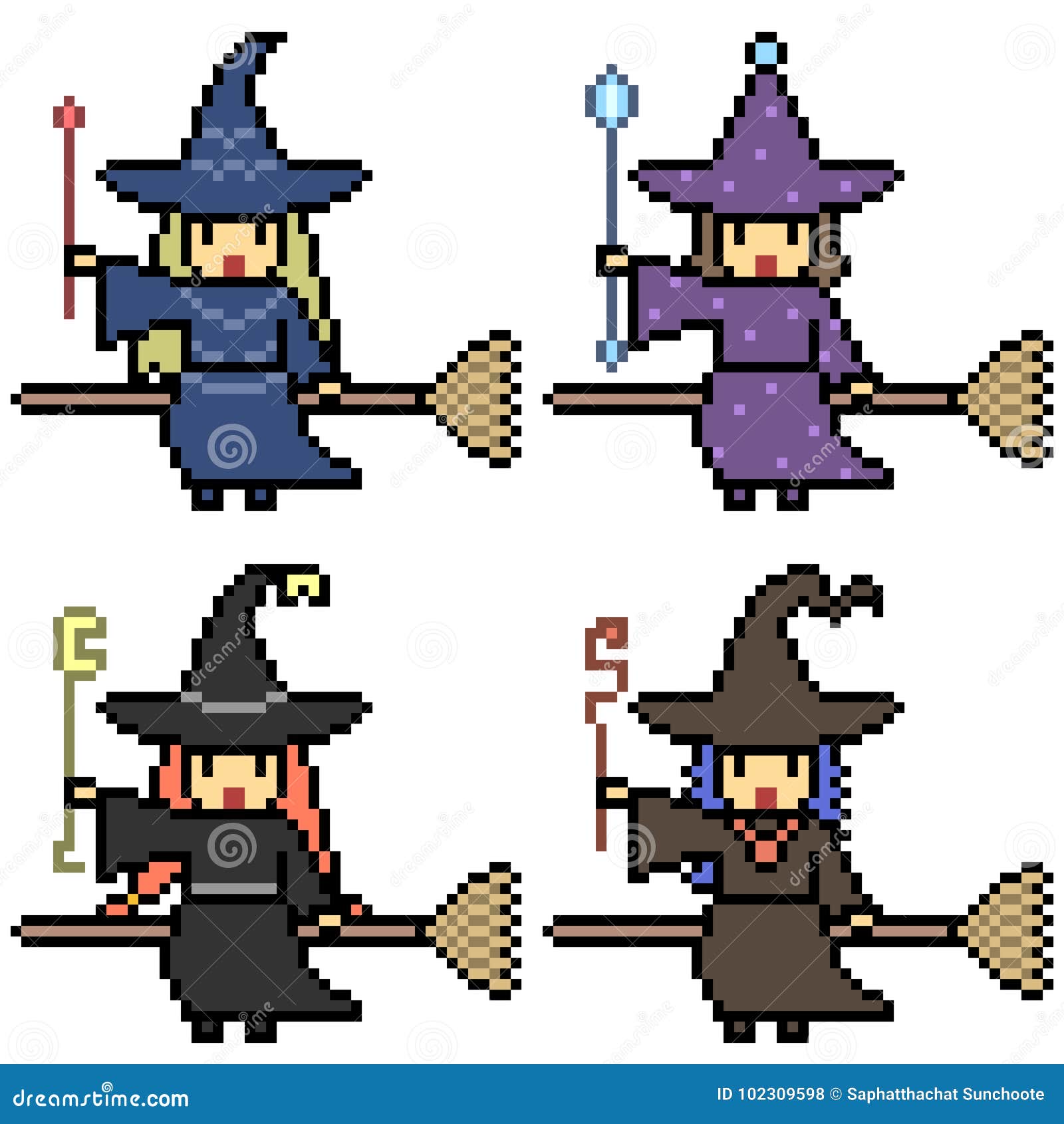 Vector pixel art witch stock vector. Illustration of halloween - 102309598