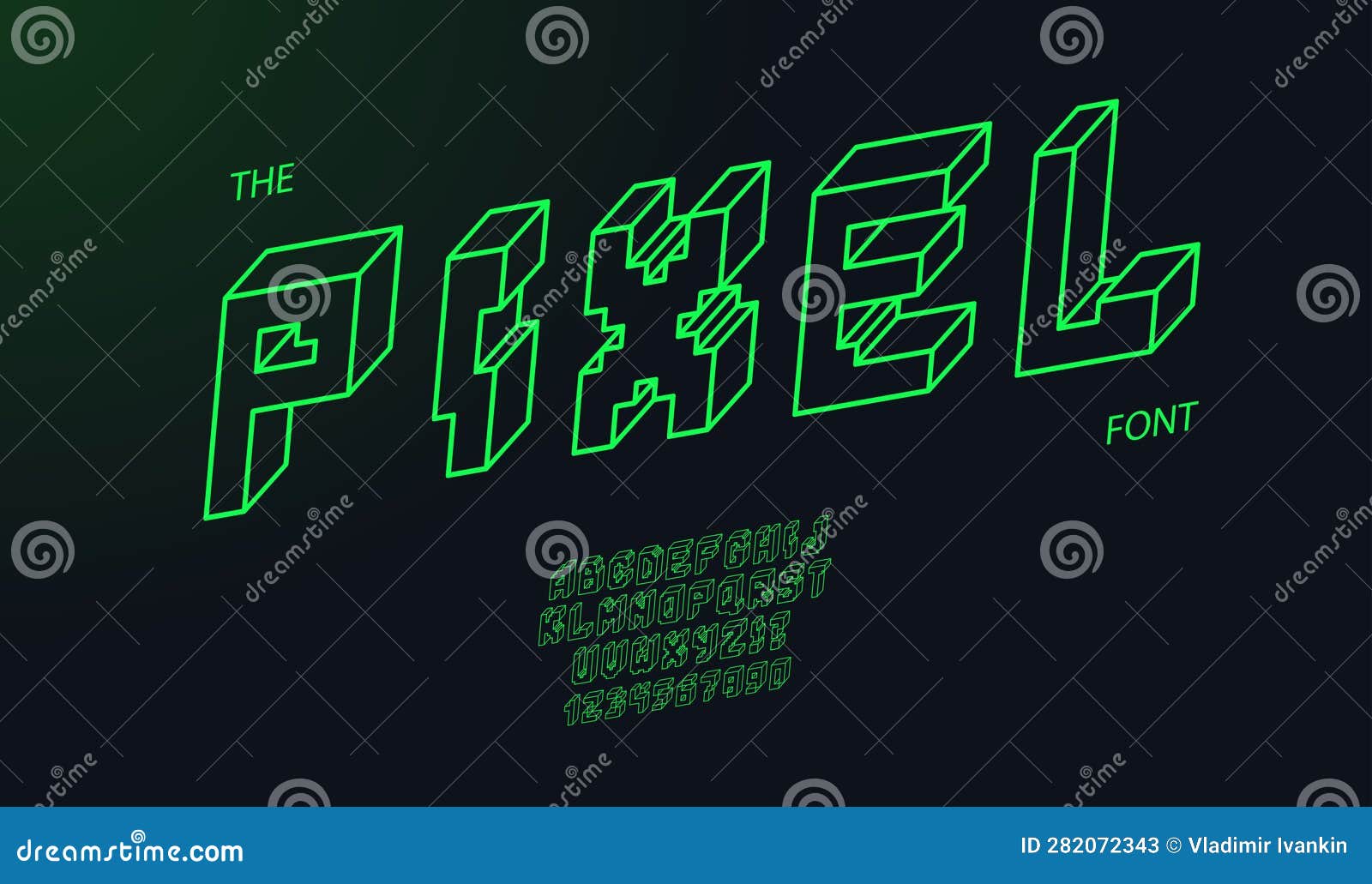 Vector Pixel 3d Bold Font Modern Typography Neon Line Style Stock ...