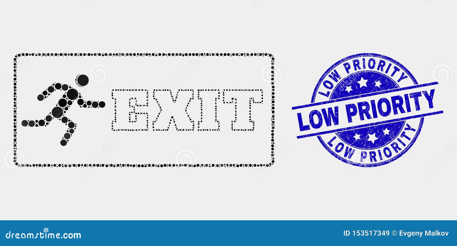 Vector Pixel Emergency Exit Icon and Scratched Low Priority Seal Stock ...