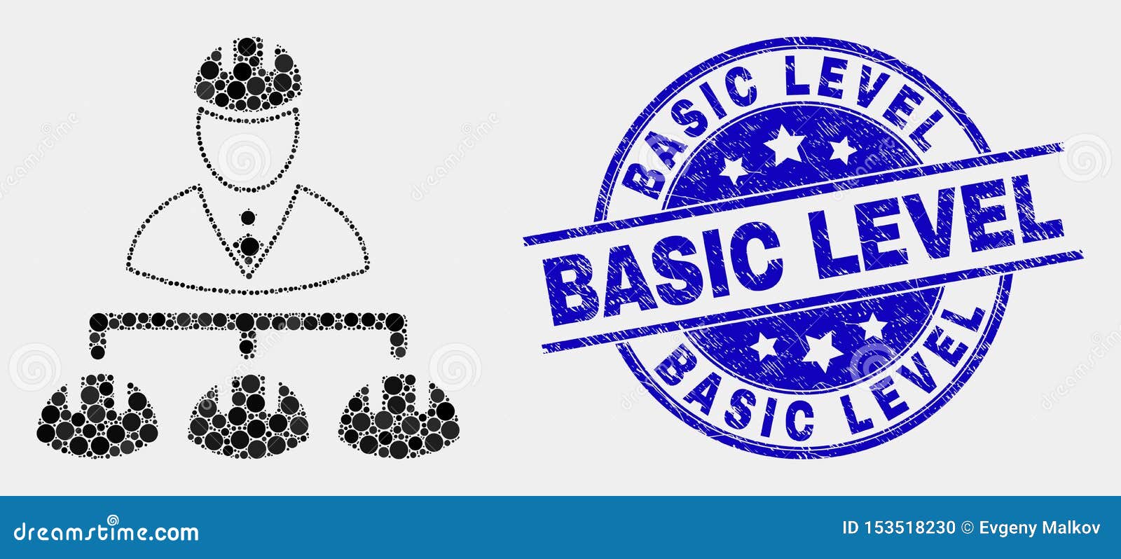 Vector Pixel Engineer Hierarchy Icon and Scratched Basic Level ...