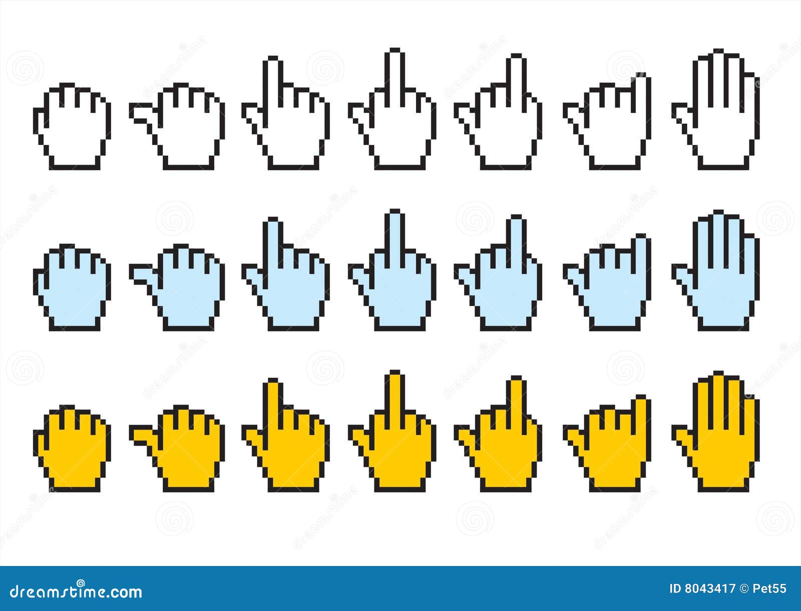 Vector pixel hand cursor stock vector. Illustration of vector - 8043417