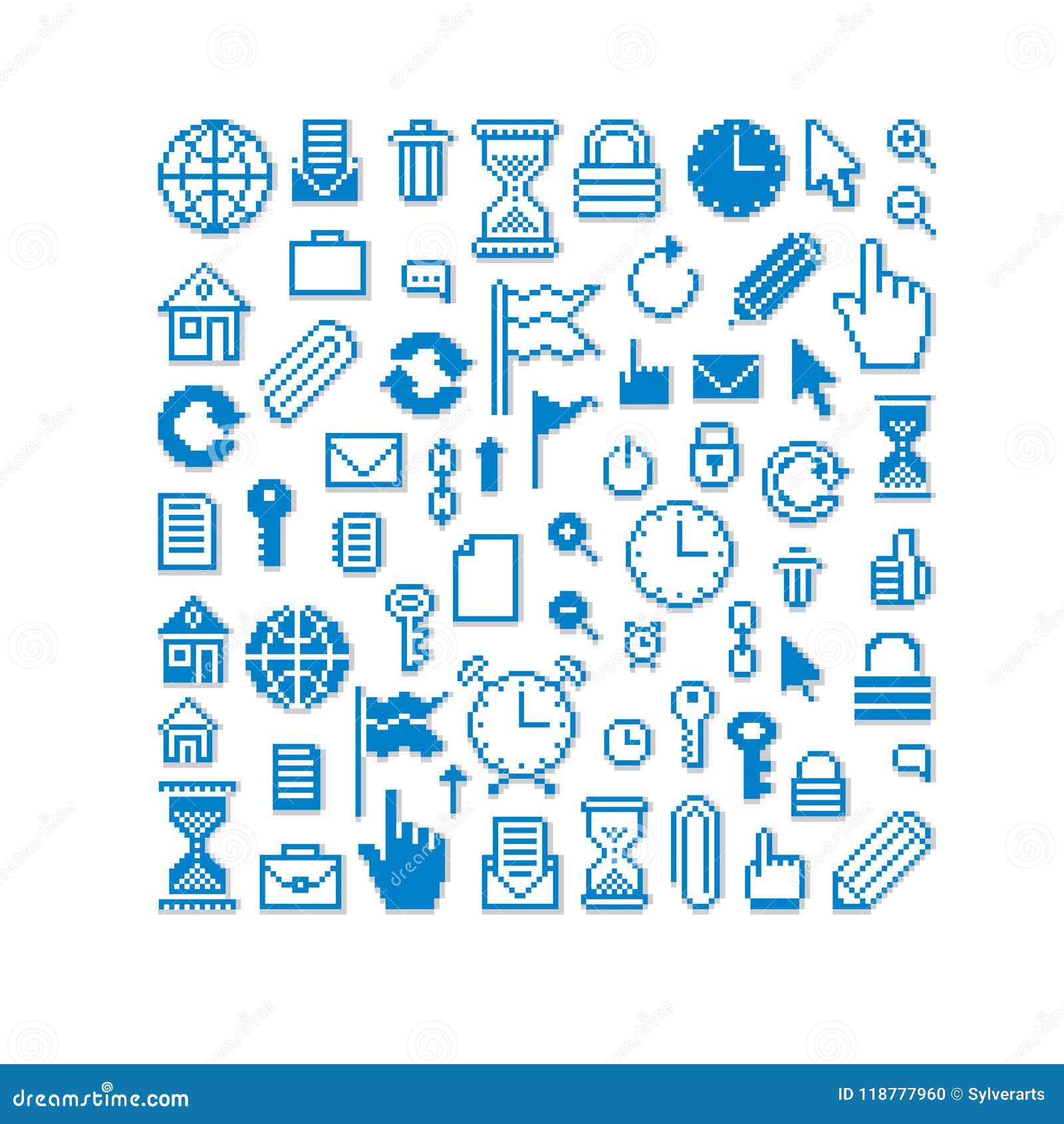 Vector Pixel Icons Isolated, Collection of 8bit Graphic Elements Stock ...