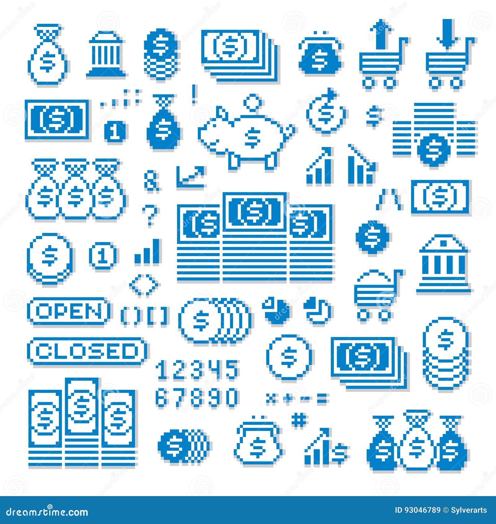 Vector Pixel Icons Isolated, Collection of 8bit Graphic Elements Stock ...