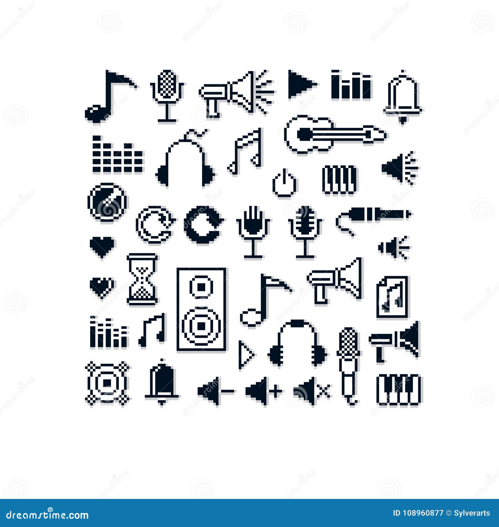 Vector Pixel Icons Isolated, Collection of 8bit Music Graphic Elements ...