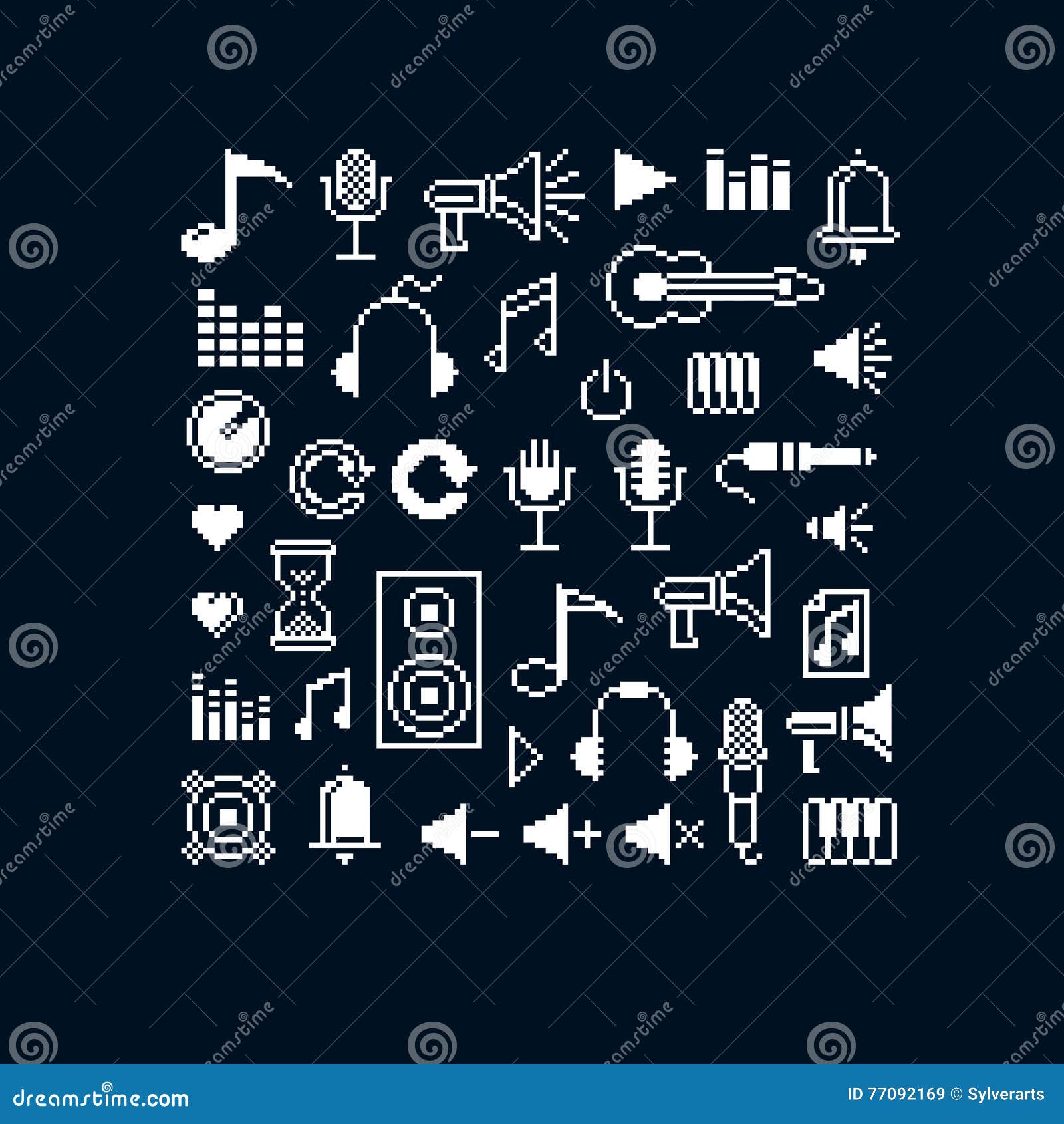 Vector Pixel Icons Isolated, Collection of 8bit Music Graphic Elements ...