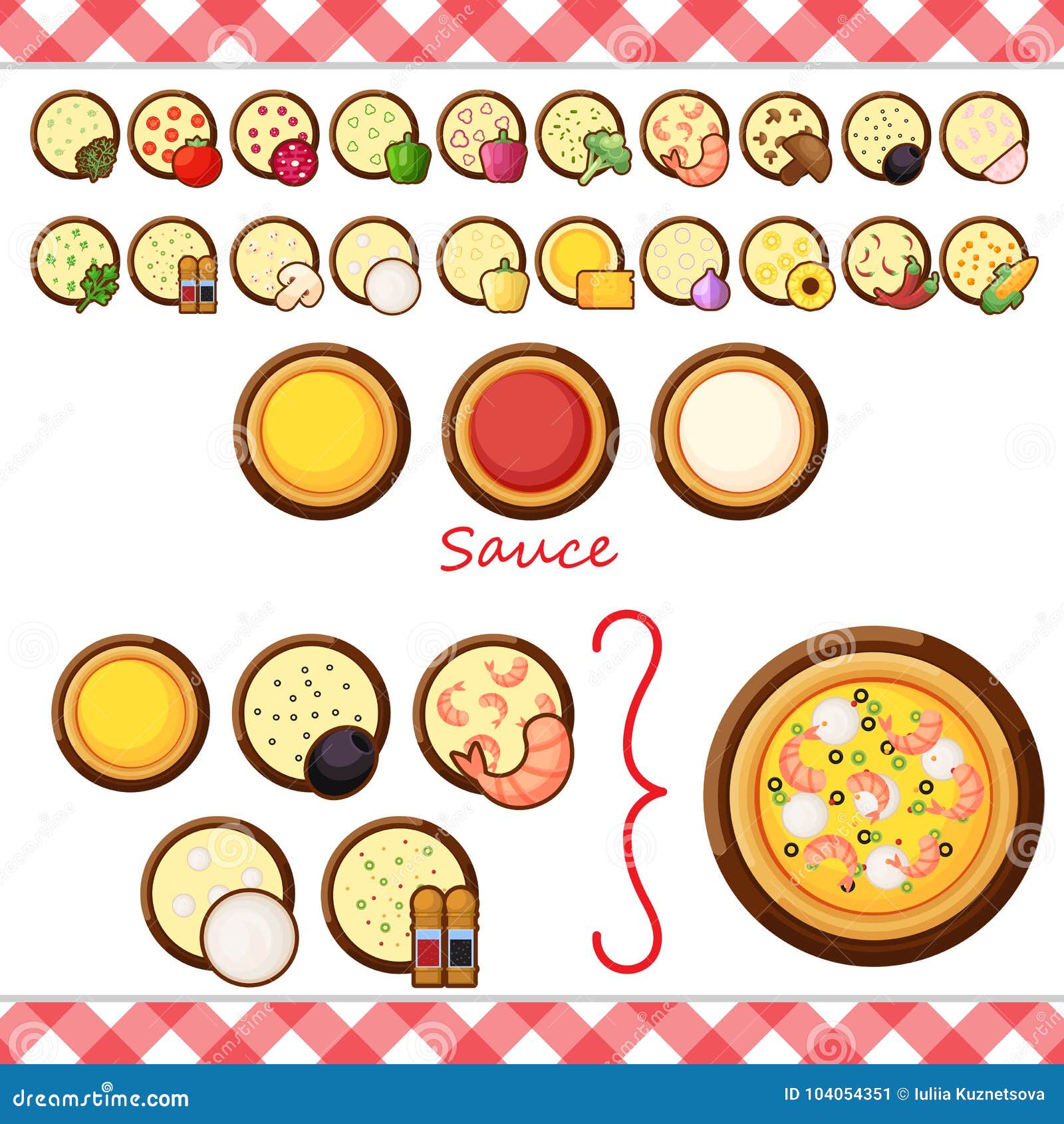 Vector - Pizza Constructor Flat Icons Isolated on White Background ...