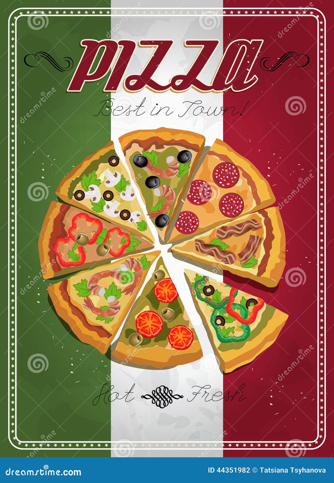 Vector Pizza Label or Poster Stock Vector - Illustration of cafe ...