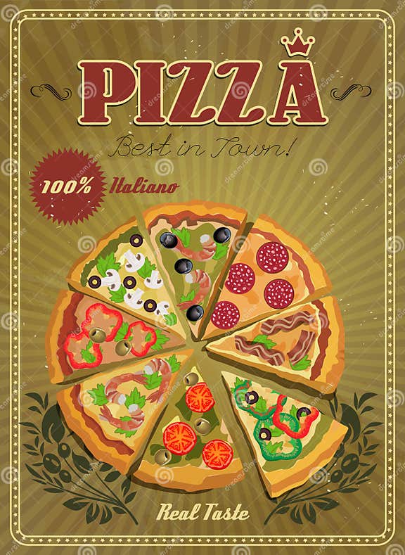 Vector Pizza Label or Poster Stock Vector - Illustration of pepperoni ...