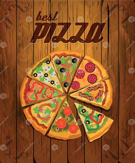 Vector Pizza Label or Poster Stock Vector - Illustration of green ...
