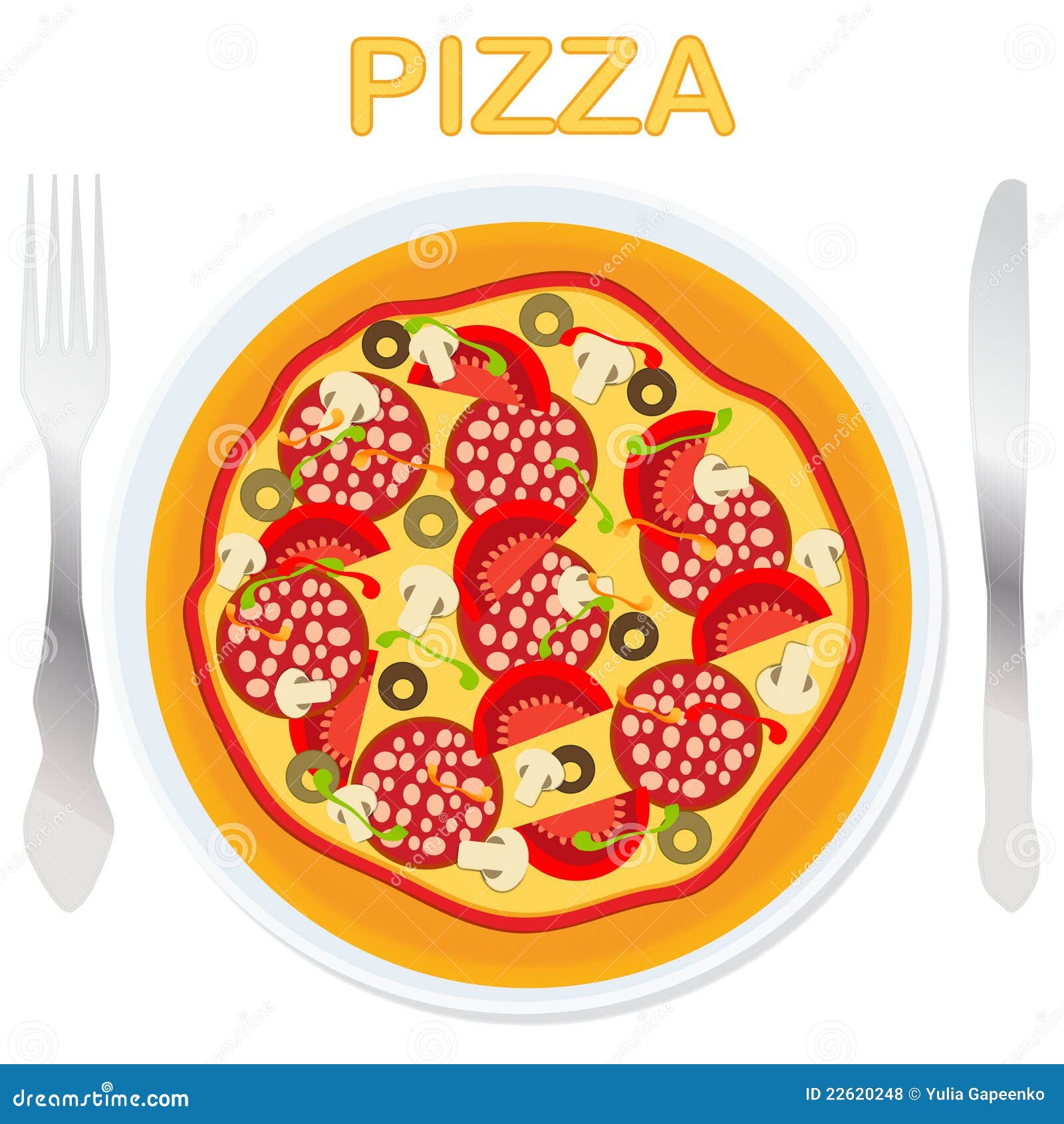 Vector pizza on a plate stock illustration. Illustration of icon - 22620248