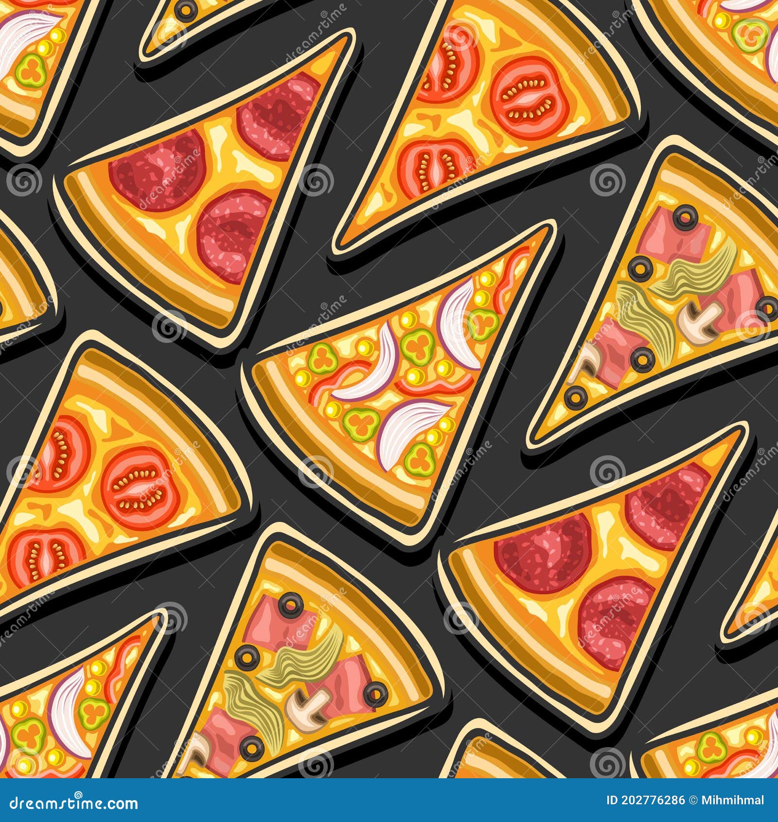 Vector Pizza Seamless Pattern Stock Vector - Illustration of group ...