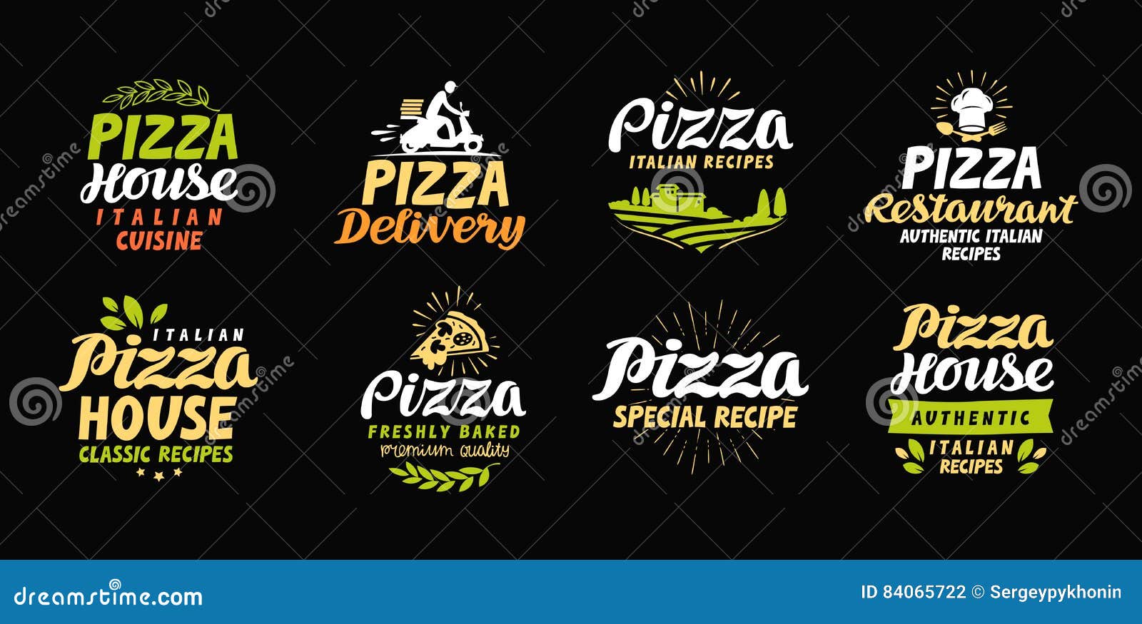 Vector Pizza Set Icons, Labels, Symbols, Signs, Design Elements ...