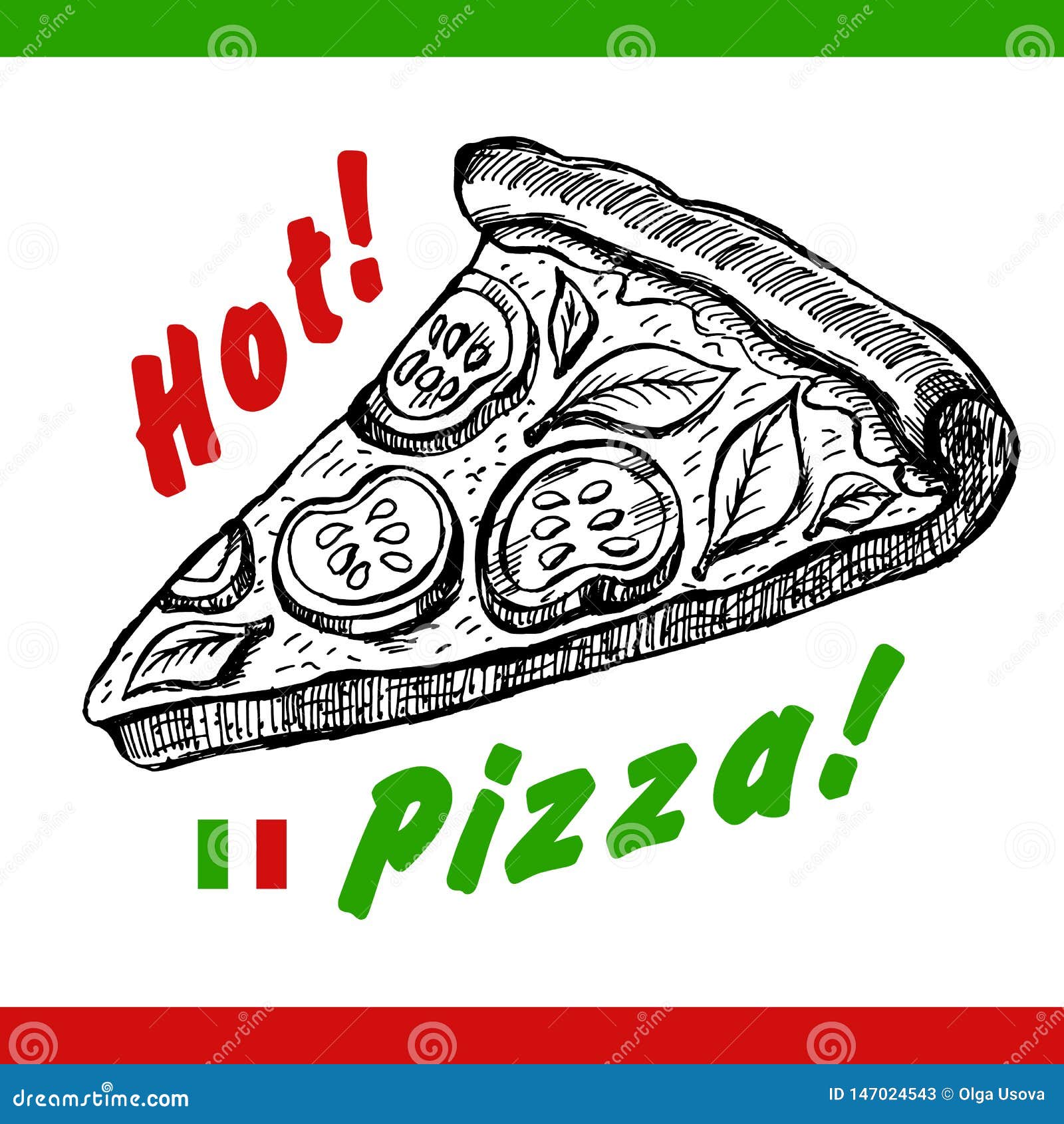 Vector Pizza Slice Drawing. Hand Drawn Pizza Illustration. Great For ...