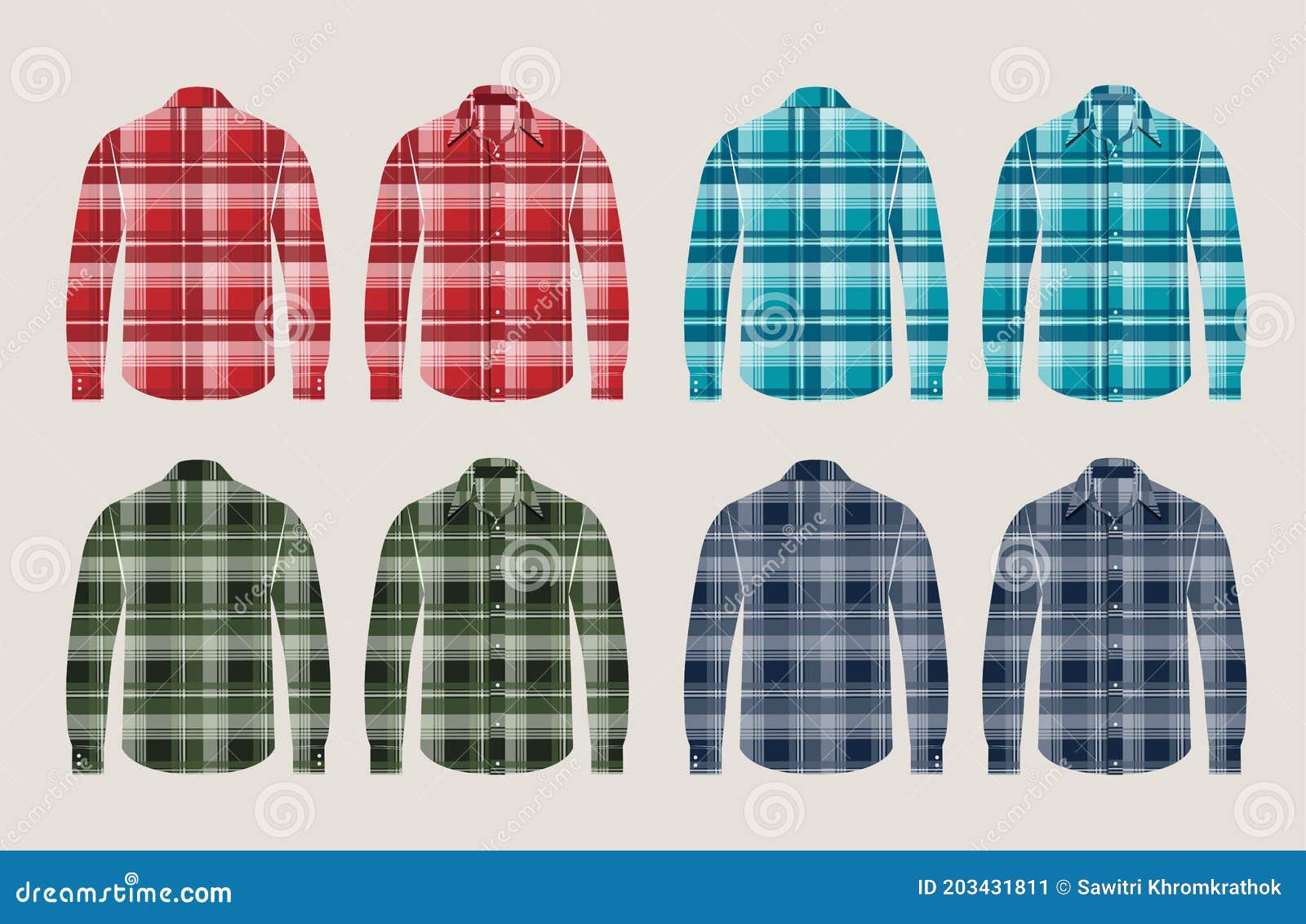 Vector Plaid Shirts Patterned Front and Back View Stock Vector ...