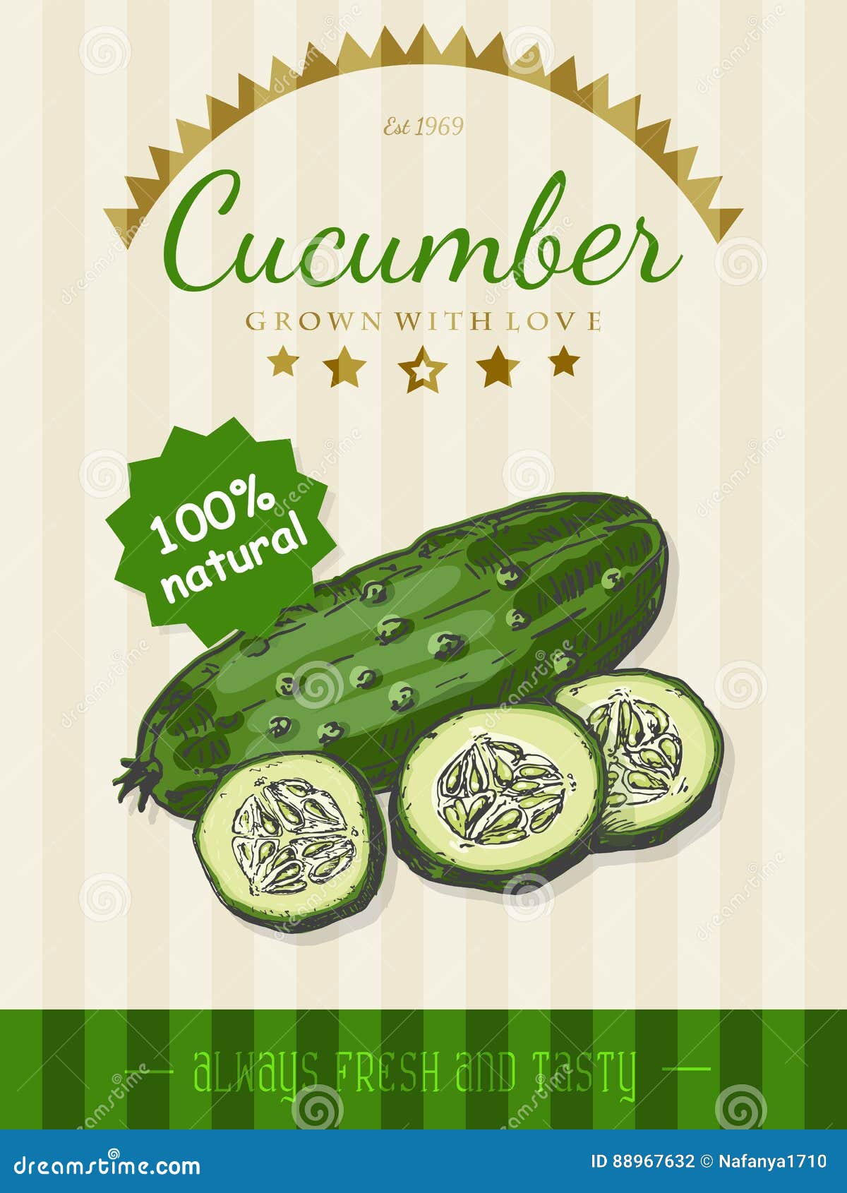 Vector Plakat Mit Einer Gurke in Einer Skizzenart Vektor Abbildung ...