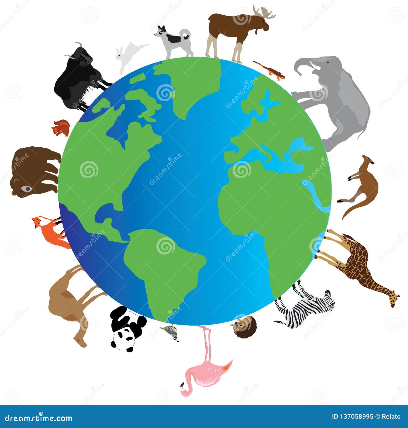 Vector Planet With Animals Around It. Stock Vector - Illustration of ...