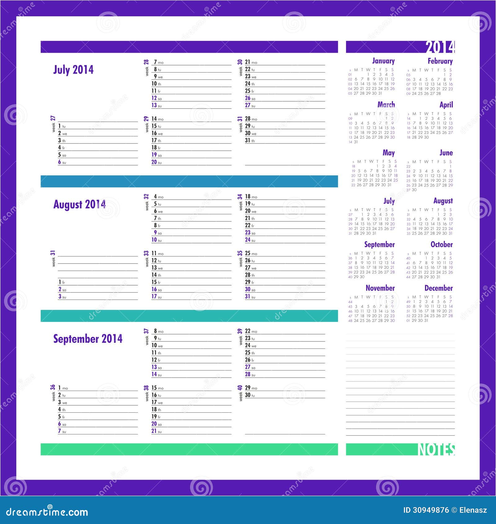 Vector Planner for 2014 - July, August, September Stock Vector ...