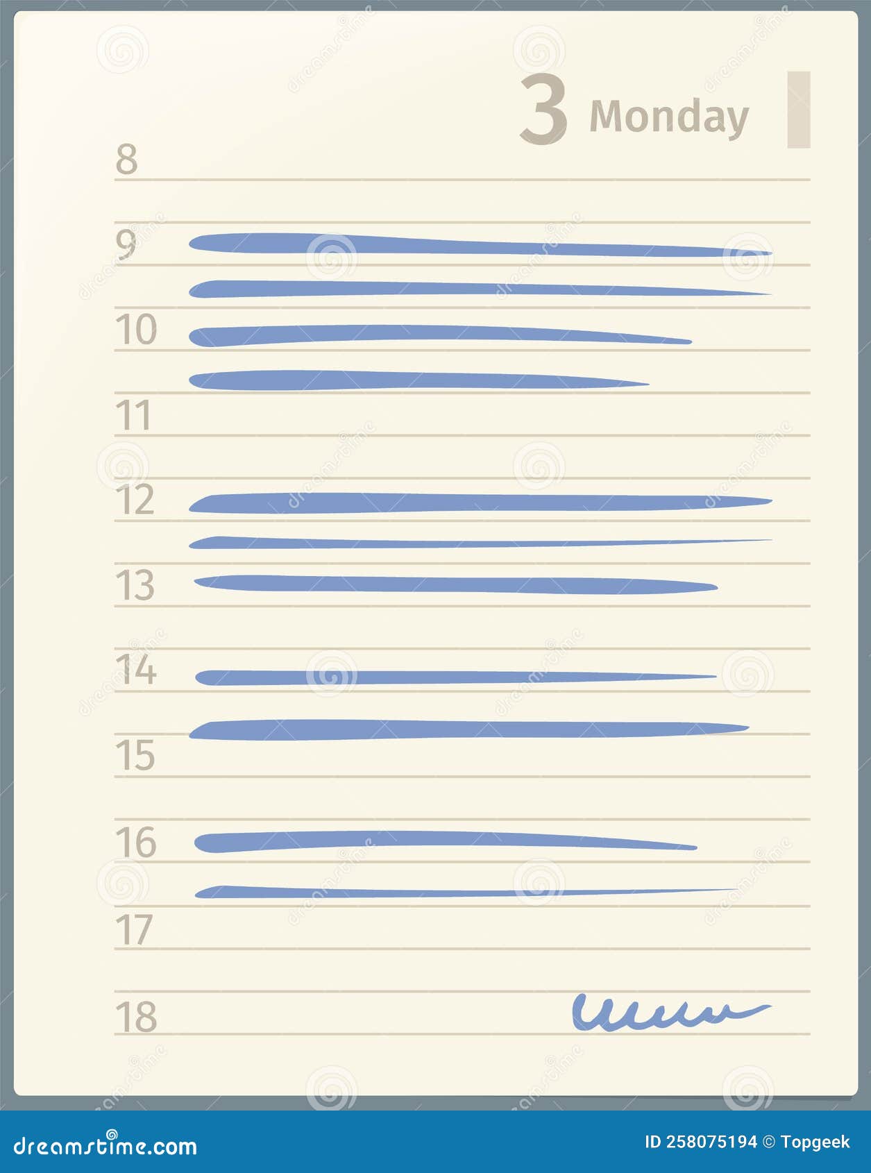 Vector daily Planner Page with Date, Day of Week and Time. Notebook for ...