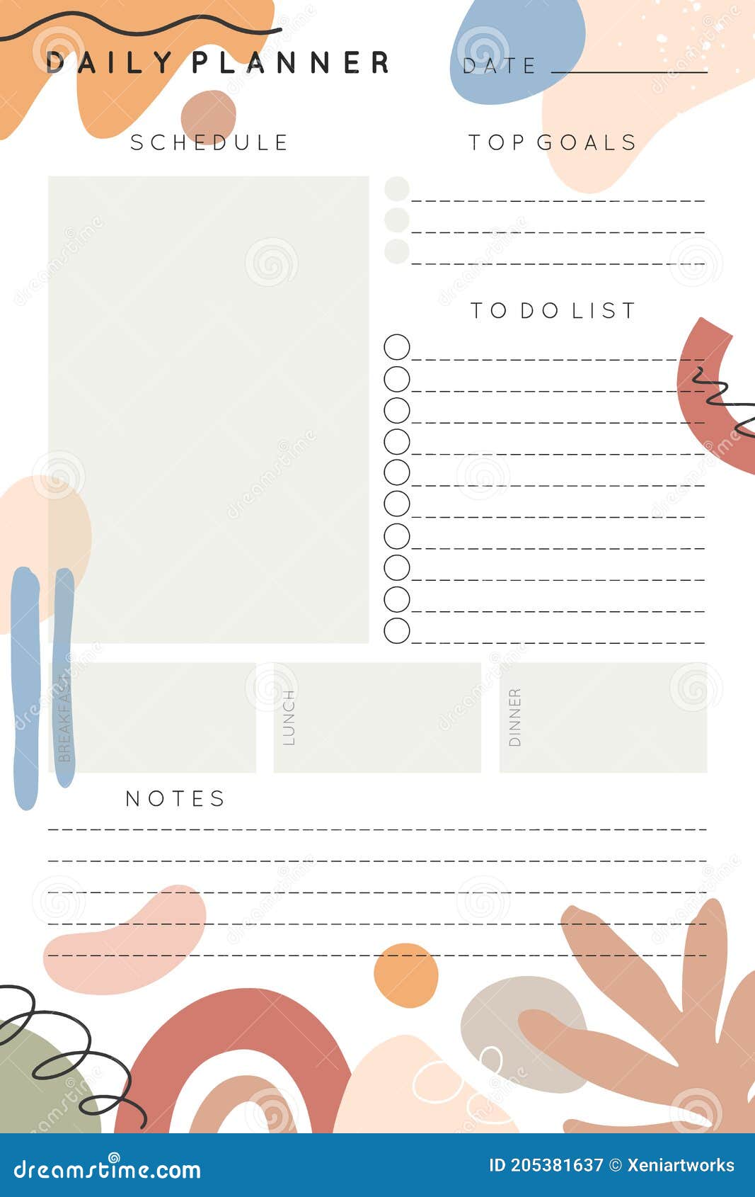 Vector daily Planner Template with Abstract Shapes and Doodles Stock ...