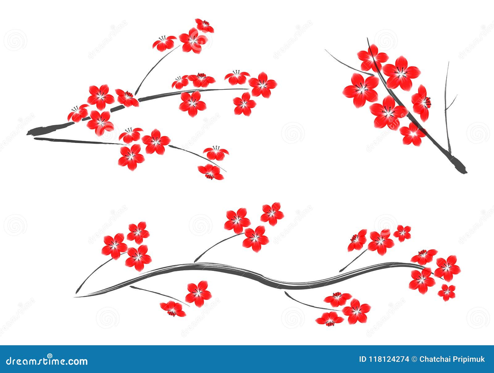 Vector Plum Blossom Elementos Del Chino Tradicional Ilustración del ...