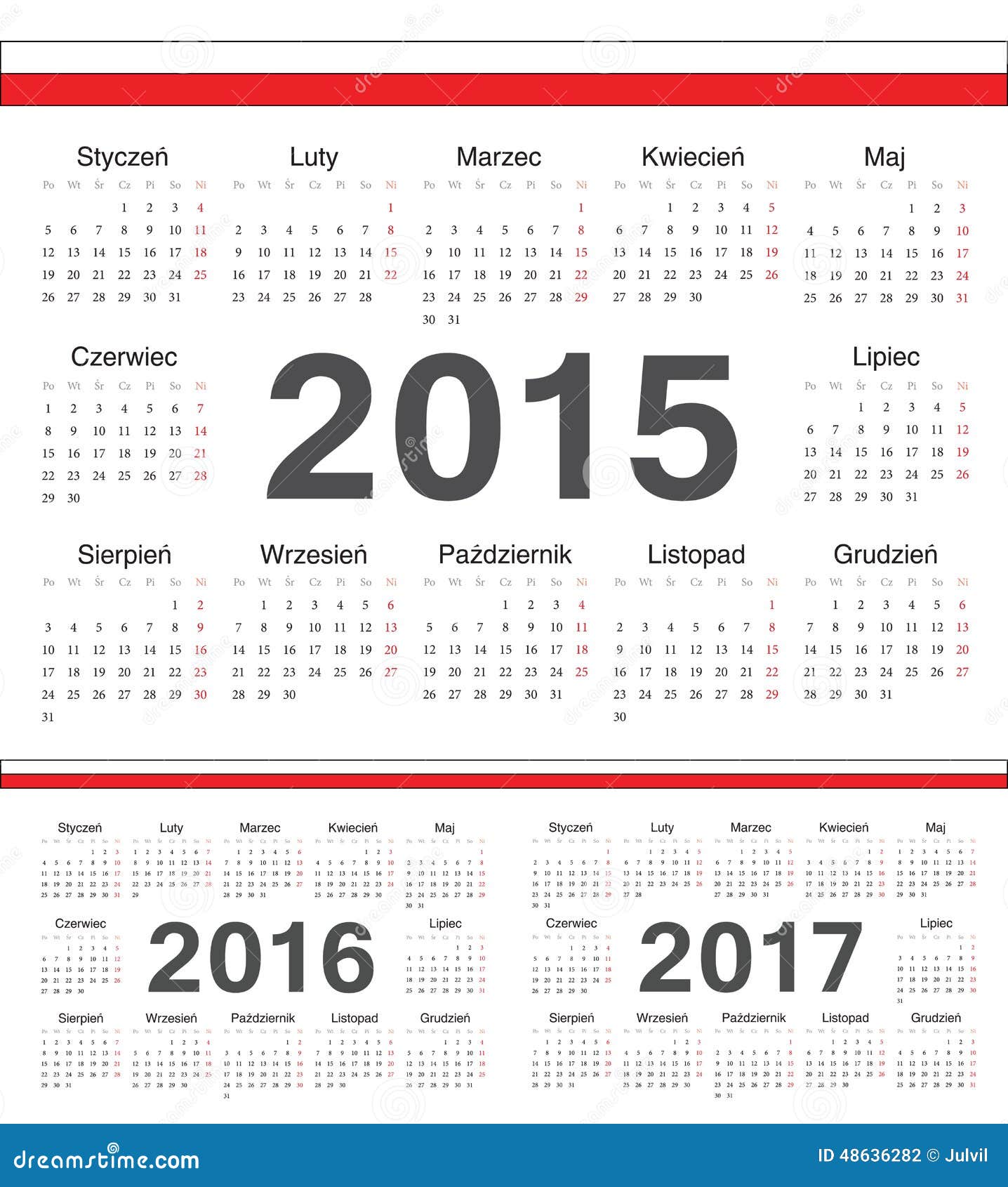 Vector Polish Circle Calendars 2015, 2016, 2017 Stock Vector ...
