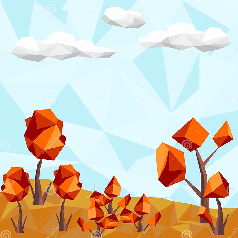 Autumn Low Poly Trees on Landscape. Vector Graphic Illustration Stock ...