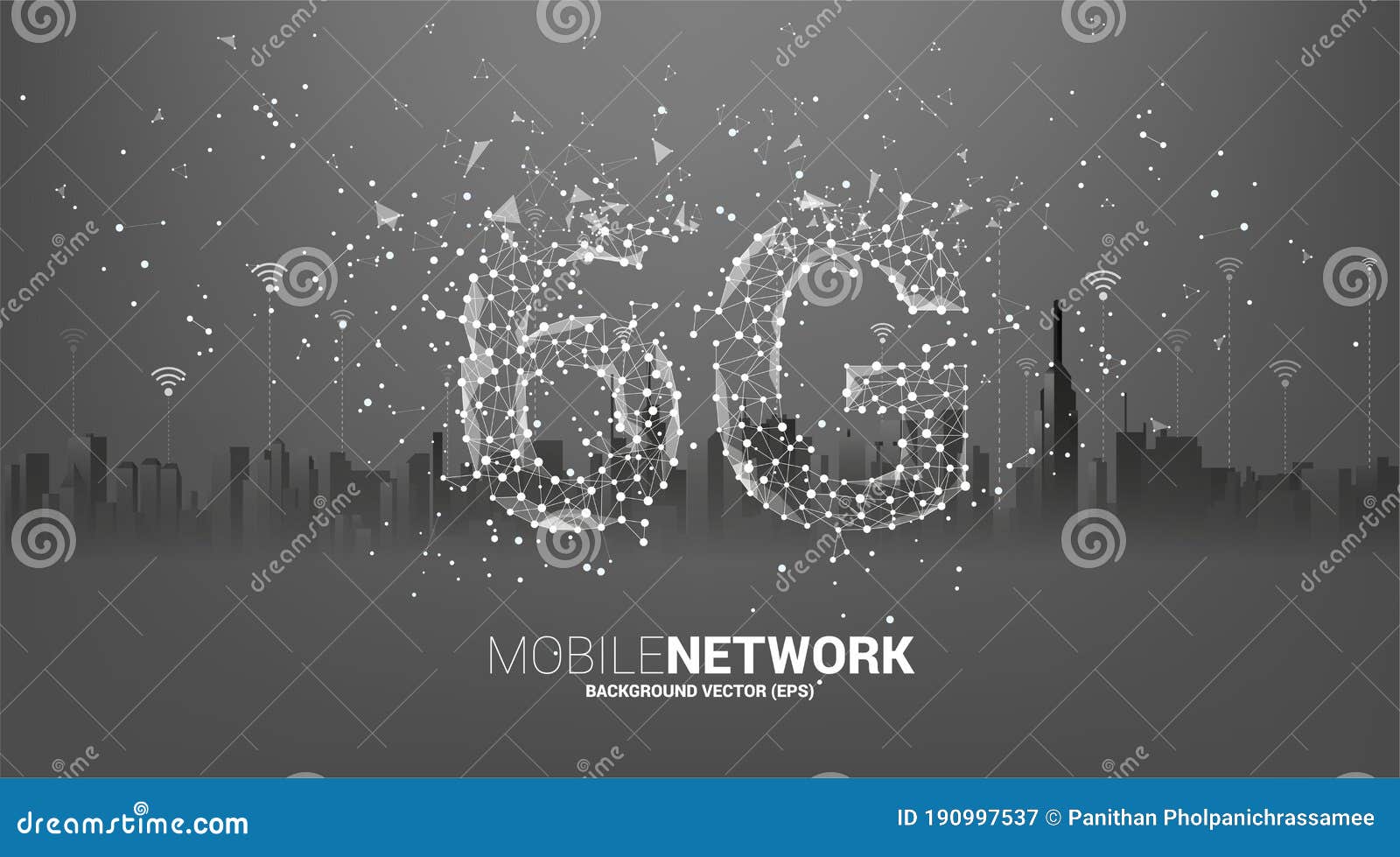 Vector Polygon Dot Connect Line Shaped 6G Mobile Network with City ...