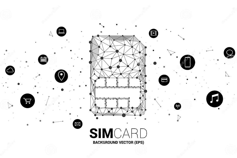 Vector Polygon Dot Connect Line Shaped Sim Card Icon with Functional ...