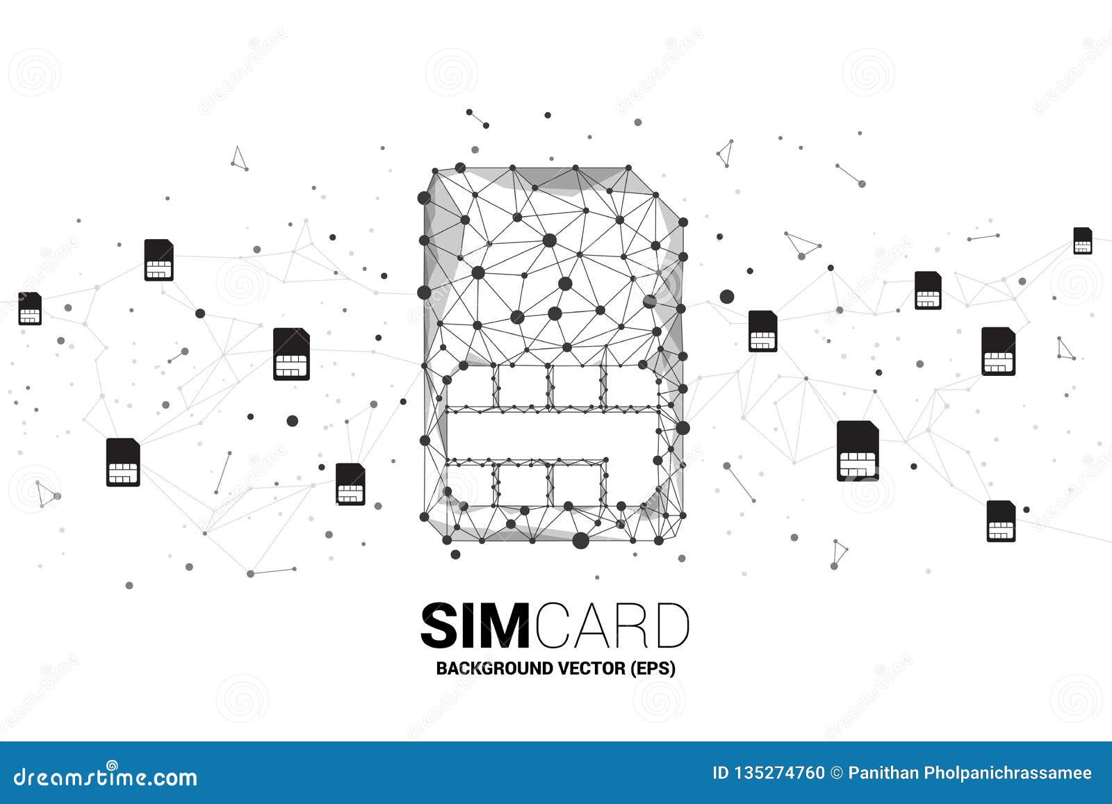 Vector Polygon Dot Connect Line Shaped Sim Card Icon with Networking ...
