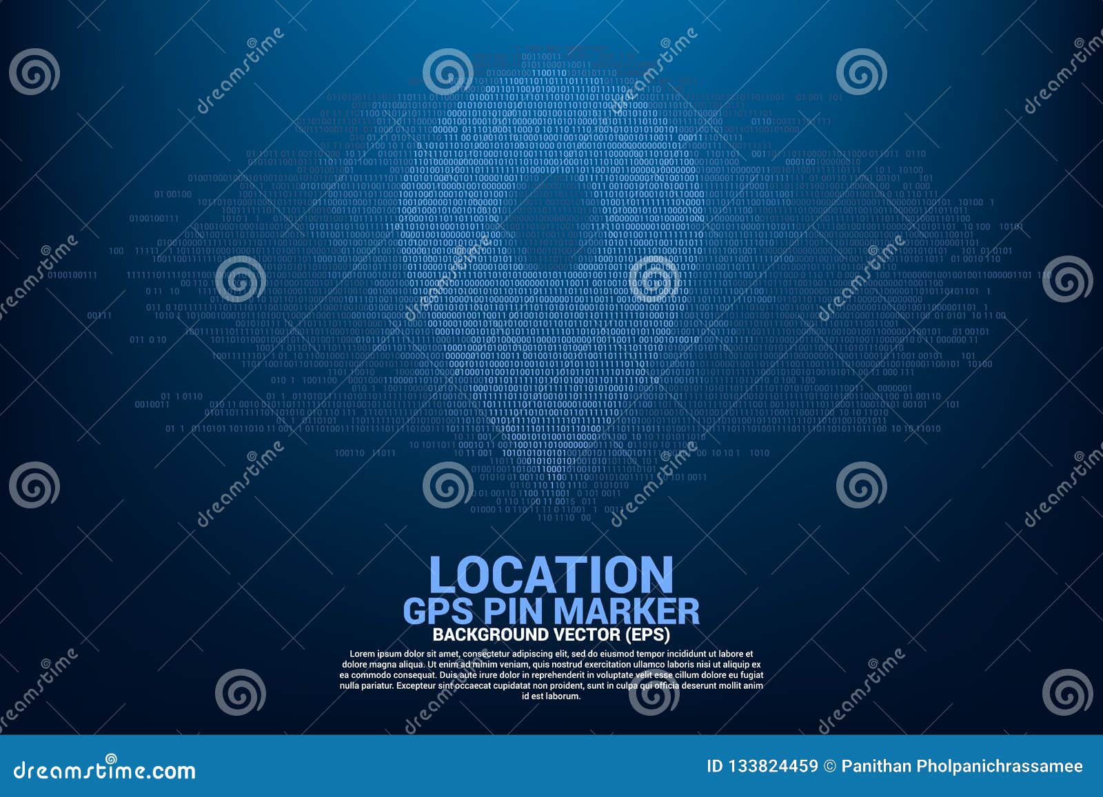 Vector Polygon Location GPS Pin Marker with One and Zero Binary Code Digit Matrix Style Stock ...