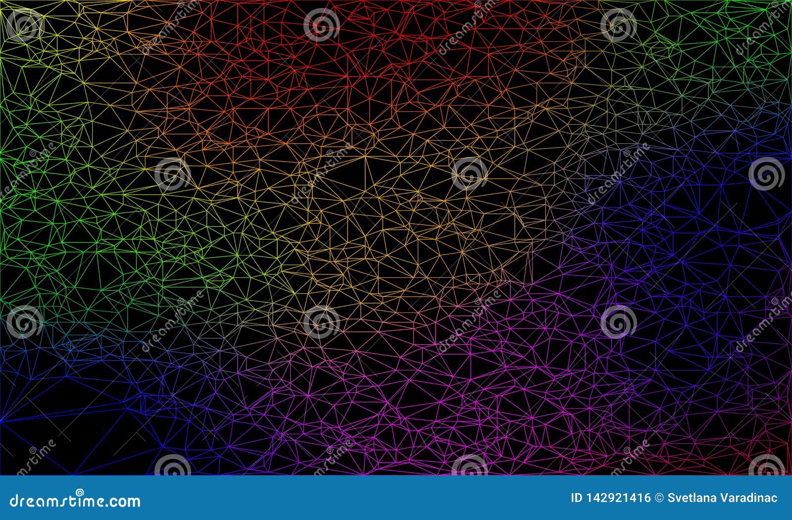 Wireframe Polygonal Abstract Mesh in Rainbow Colors on Black Background ...
