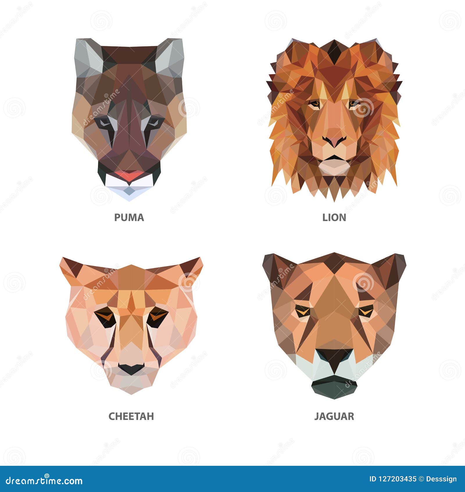 Polygonal Colour Animals Set Isolated on White. Stock Vector ...