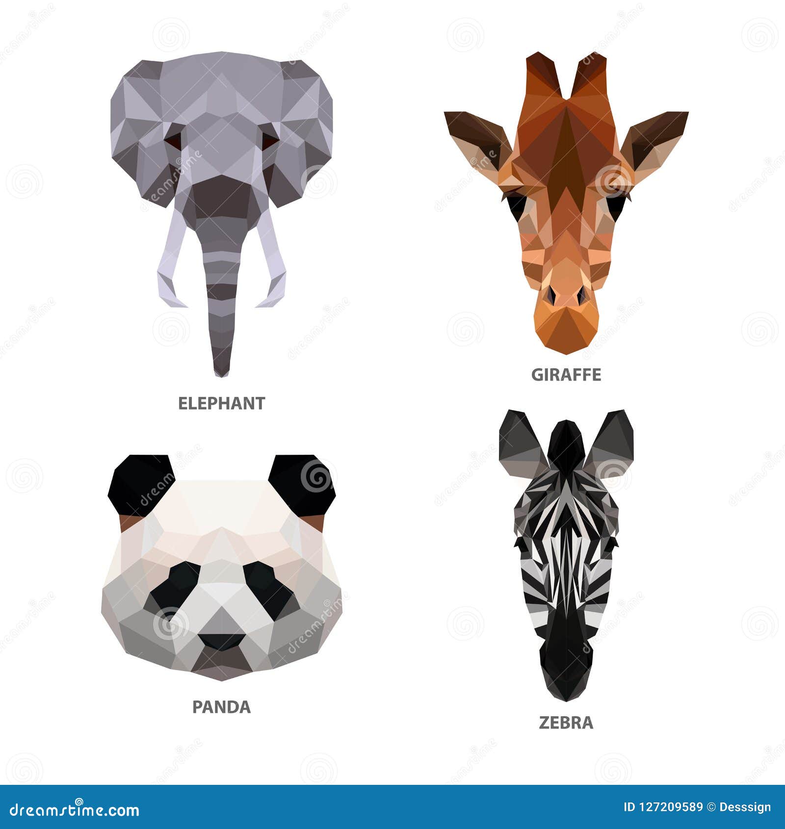 Polygonal Colour Animals Set Isolated on White. Stock Illustration ...