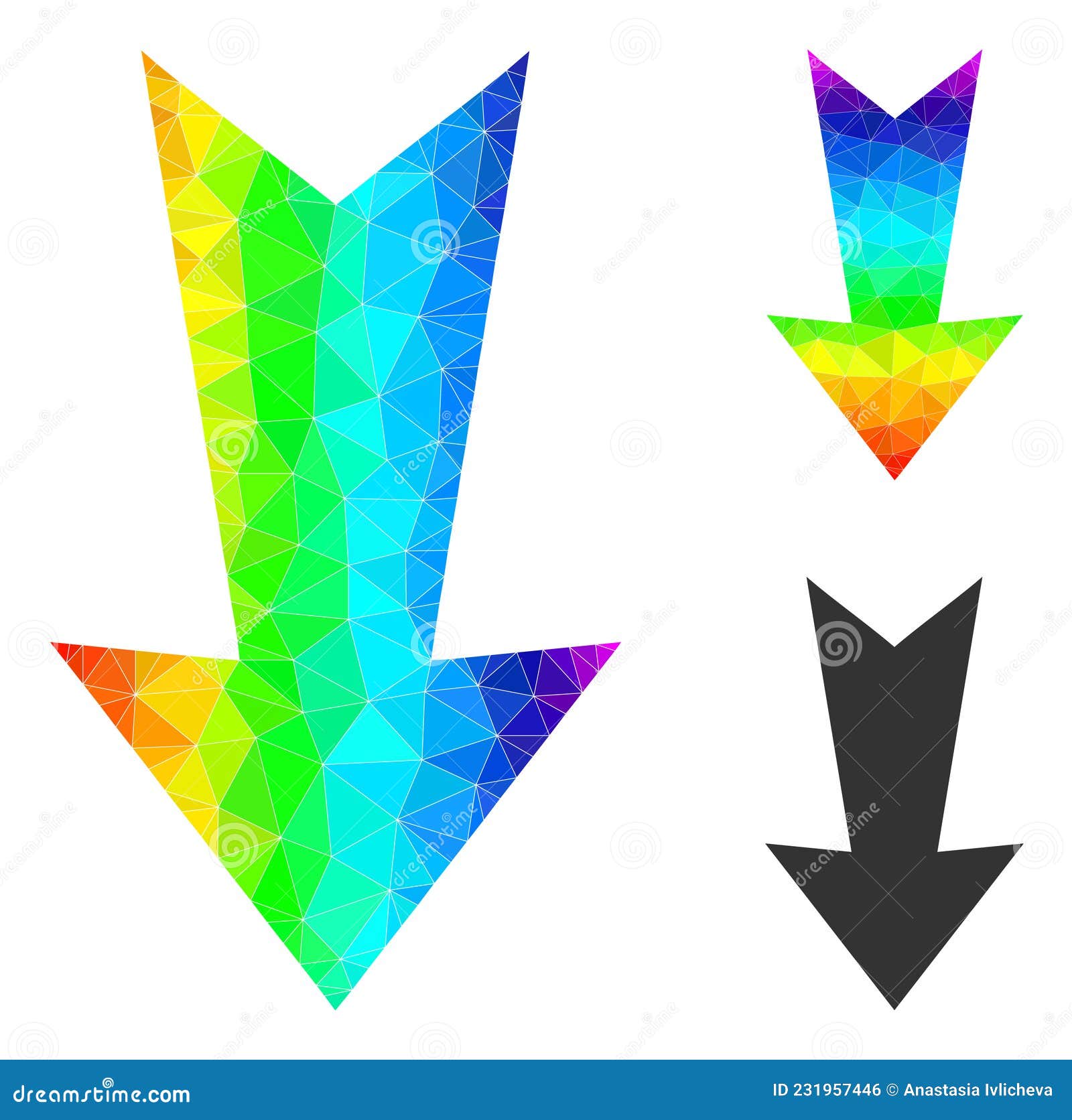 Vector Polygonal Arrow Down Icon with Spectrum Gradient Stock Vector ...