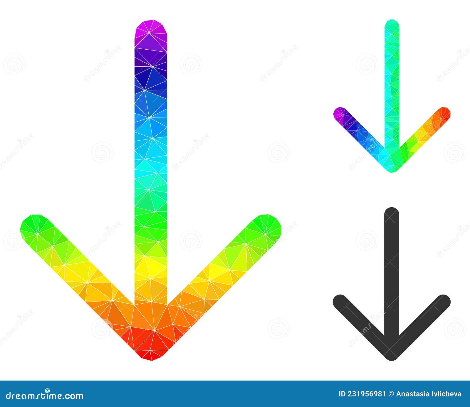 Vector Polygonal Arrow Down Icon with Spectrum Gradient Stock Vector ...