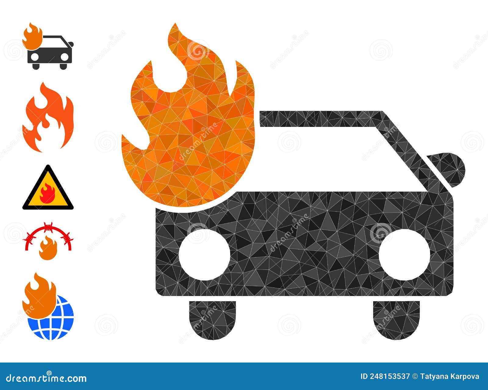 Vector Polygonal Car Fire Icon and Additional Icons Stock Vector ...