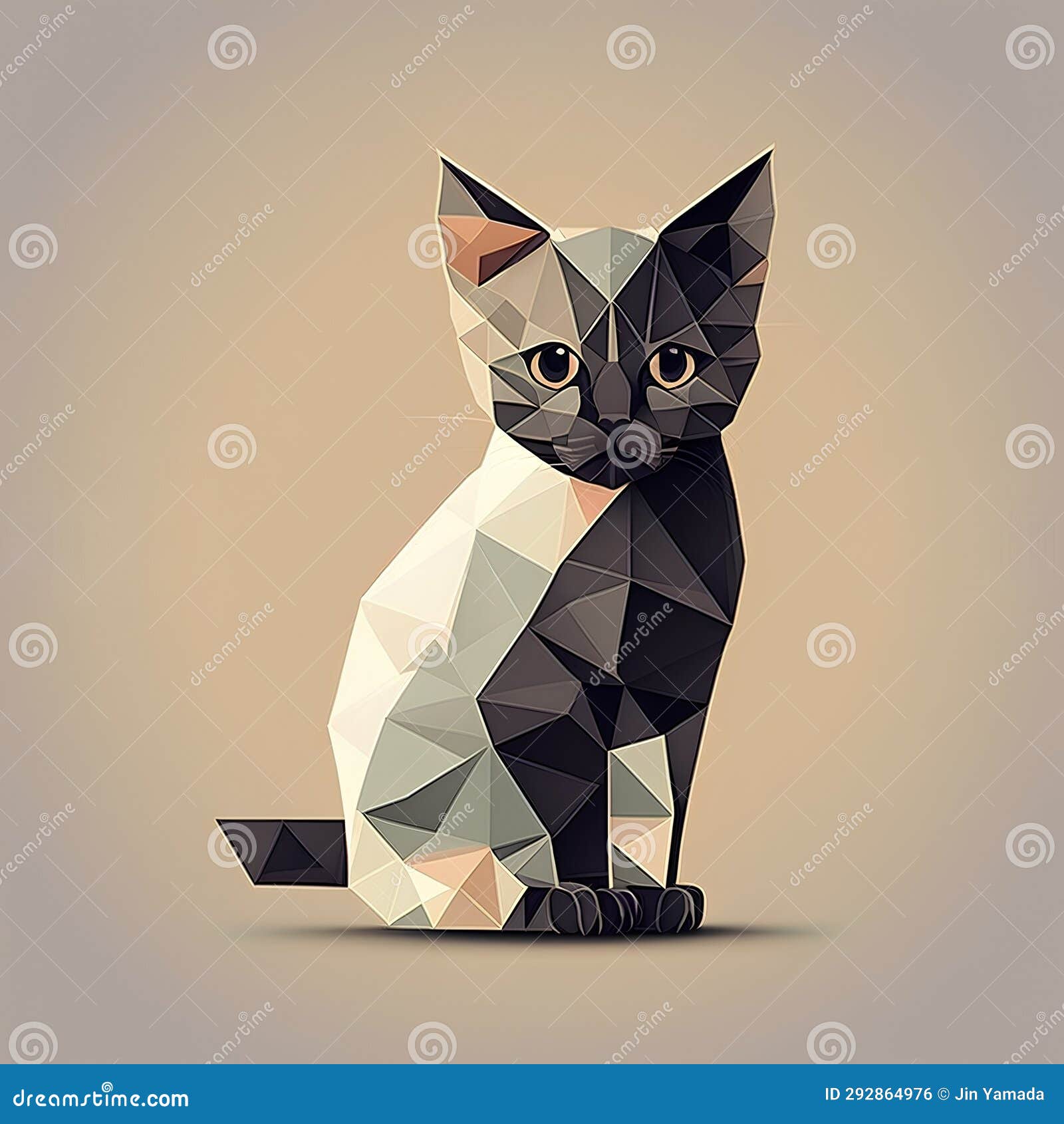 Vector Polygonal Cat Isolated on Beige Background. Low Poly Design ...