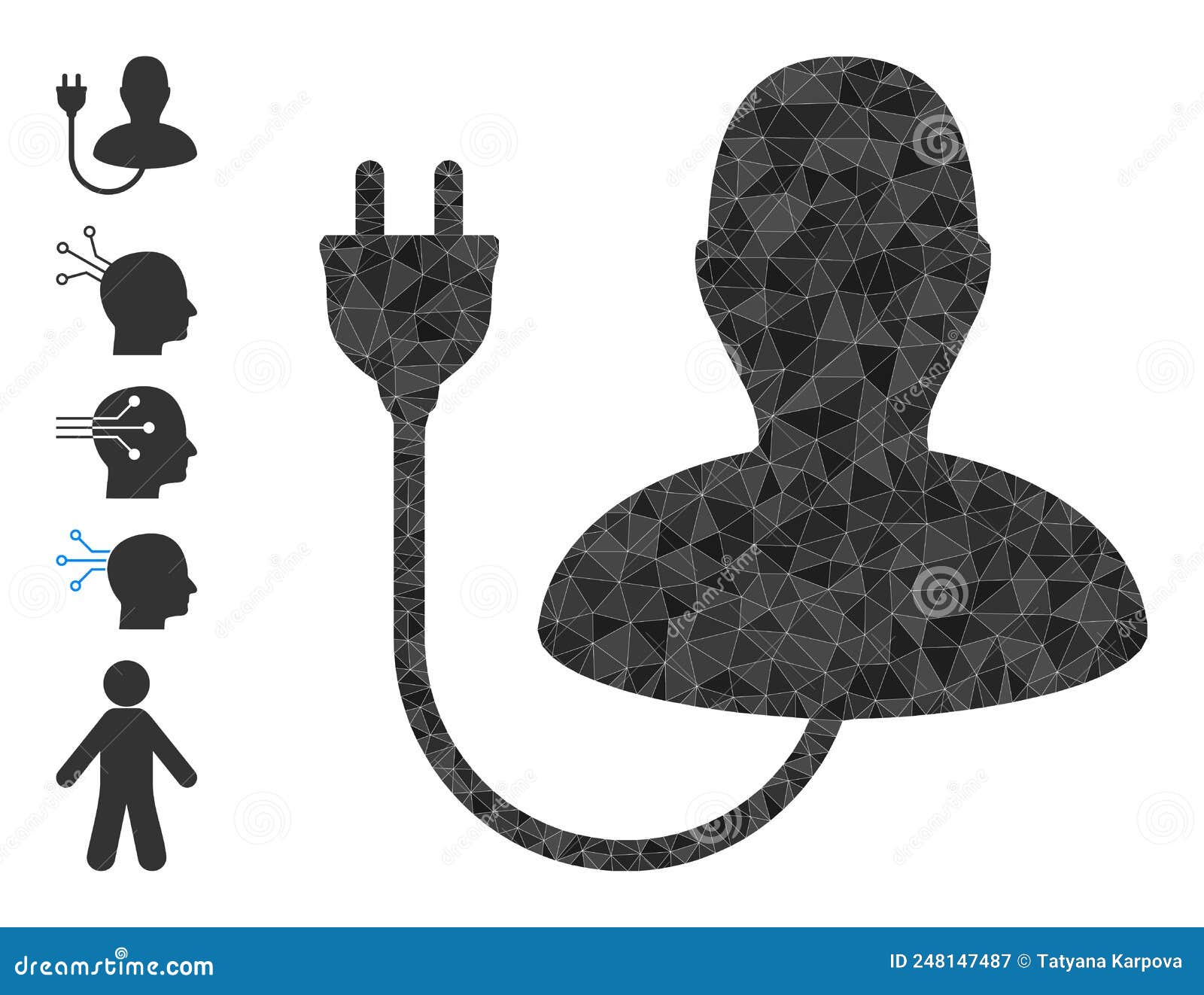 Vector Polygonal Electric Man Icon and Other Icons Stock Illustration ...