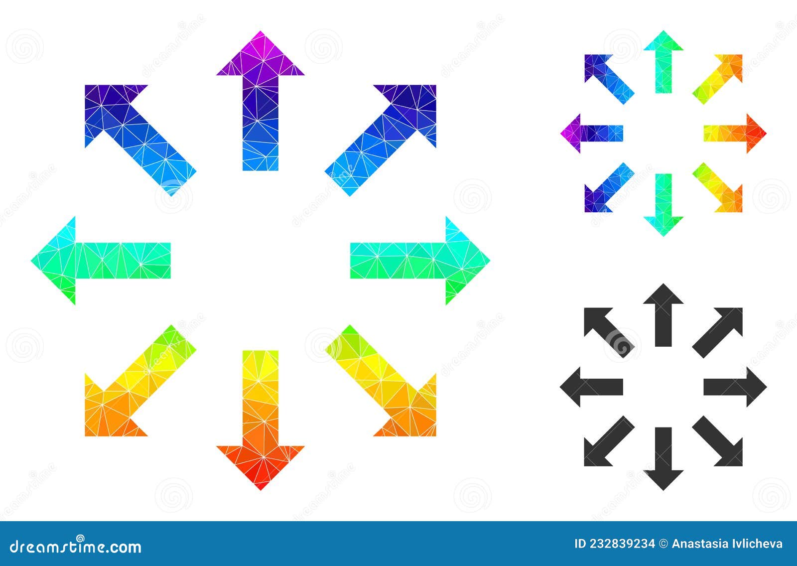 Vector Polygonal Explode Arrows Icon with Spectral Colored Gradient ...