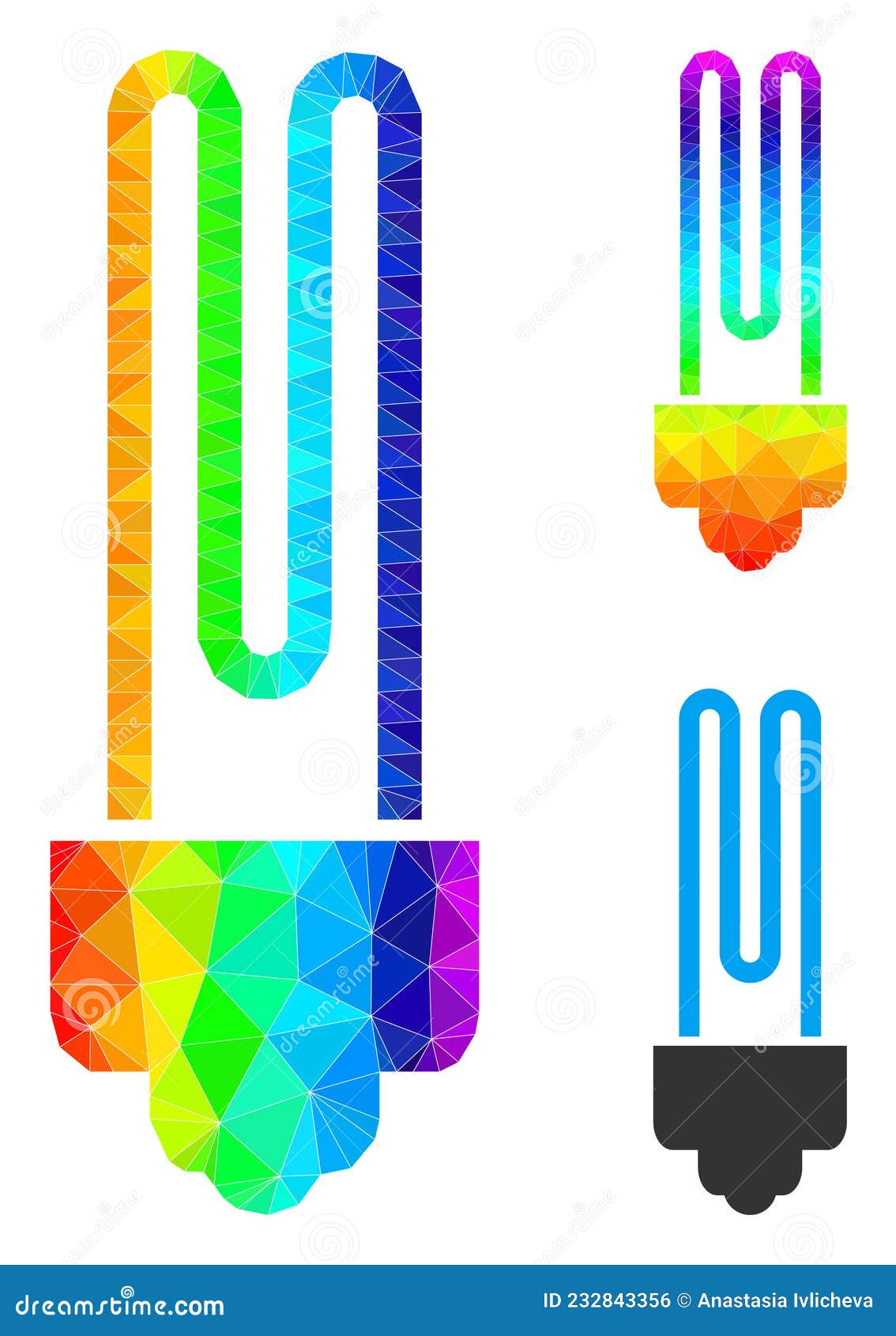 Vector Polygonal Fluorescent Bulb Icon with Spectrum Gradient Stock ...